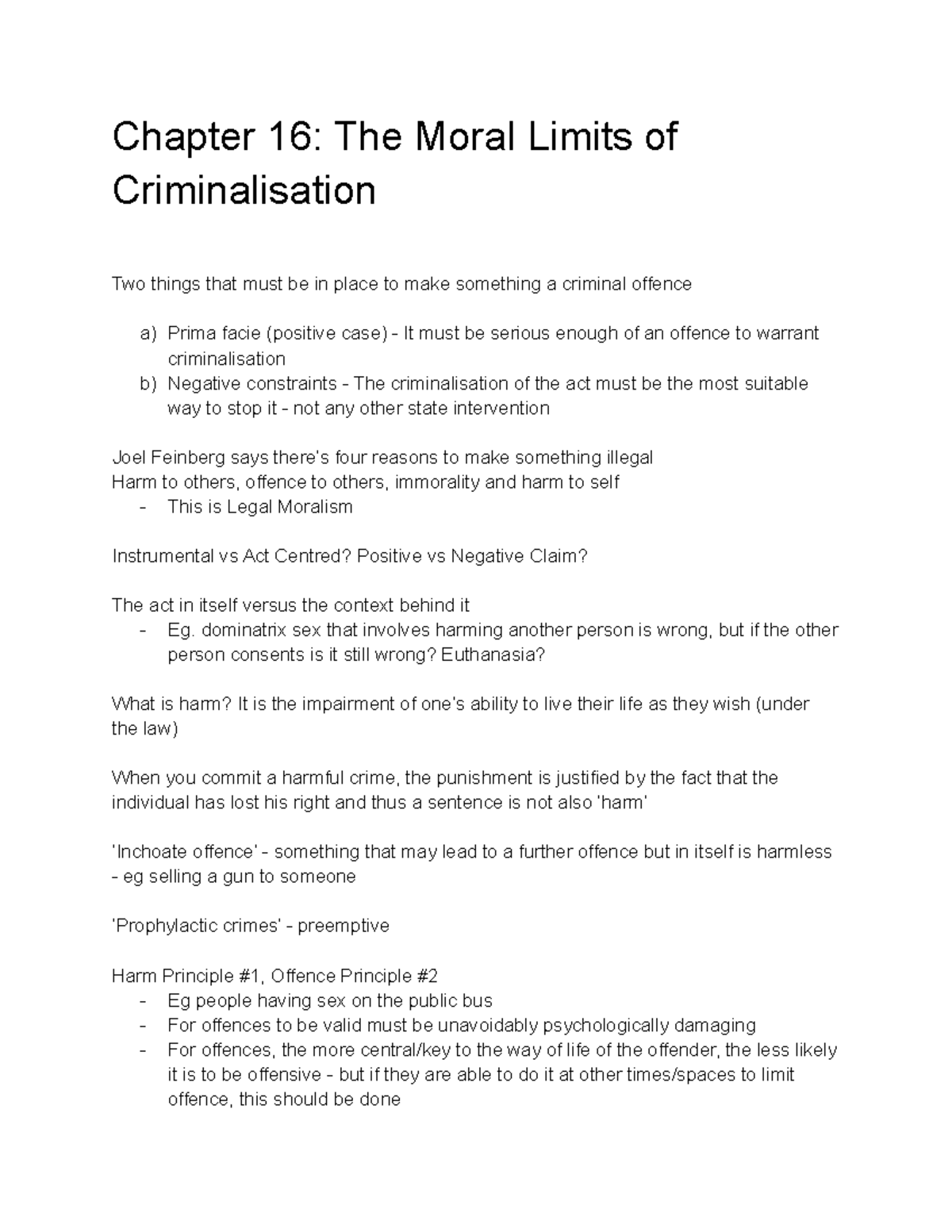 Criminal Law - Chapter 16: The Moral Limits of Criminalisation Two ...