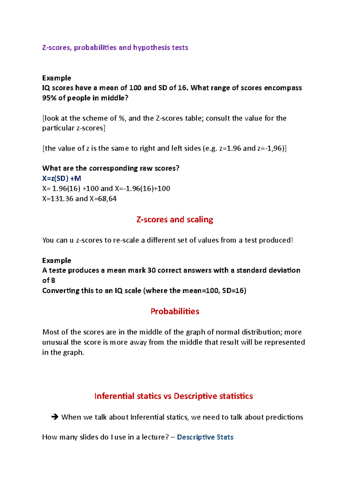 Z-scores, probabilities and hypothesis tests - Z-scores, probabilities ...