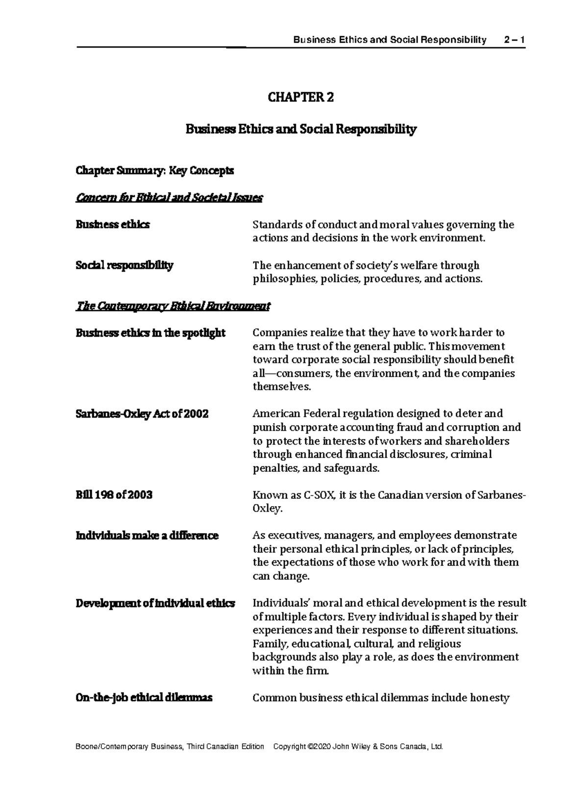 BUS 1038 - CH2 Study Guide - CHAPTER 2 Business Ethics and Social ...