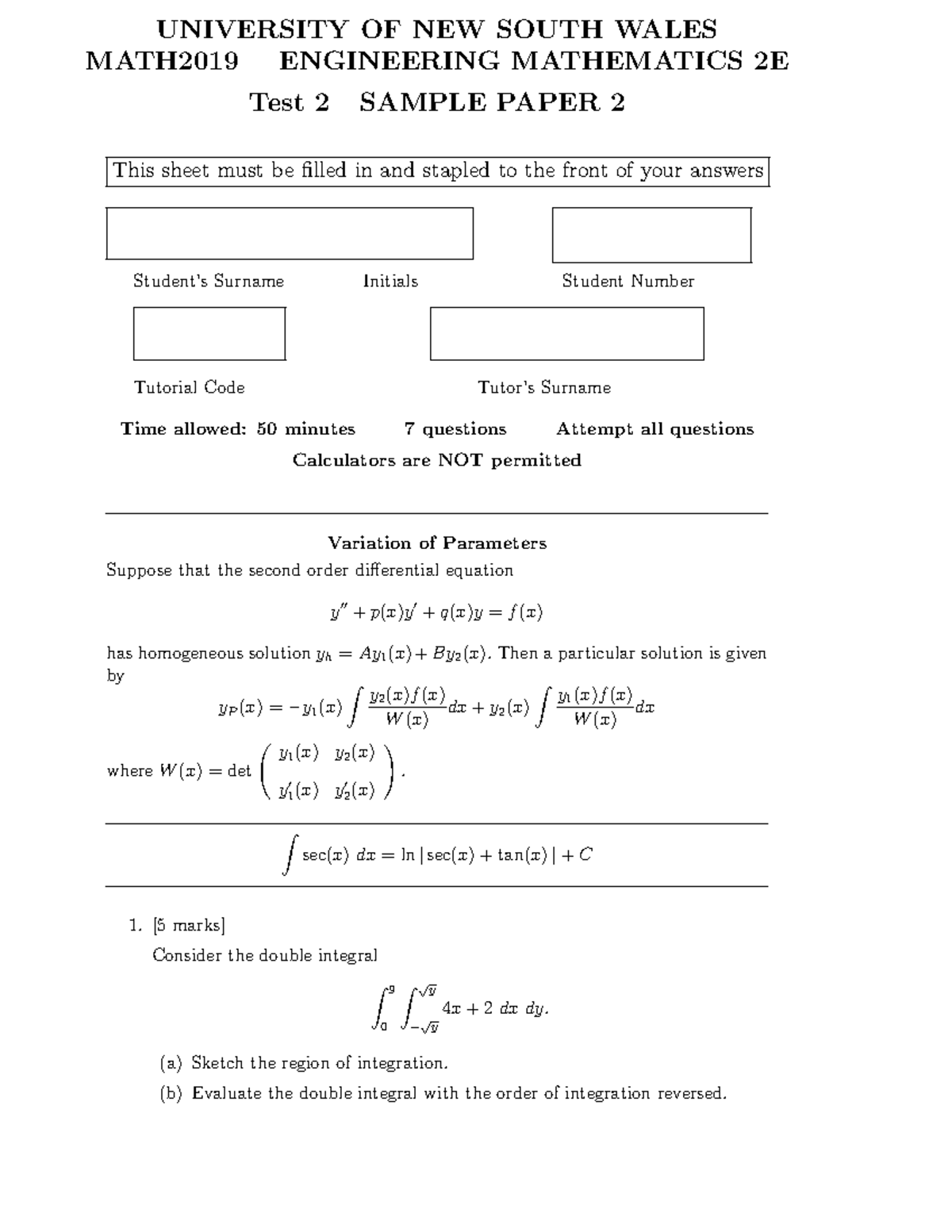 Test 2 2018, questions and answers - UNIVERSITY OF NEW SOUTH WALES ...