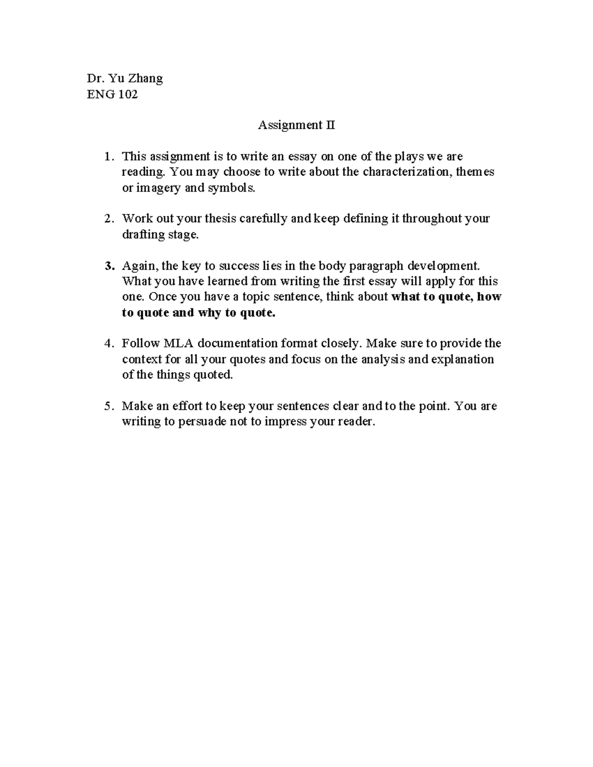102-Assignment II - class assignment - Dr. Yu Zhang ENG 102 Assignment ...