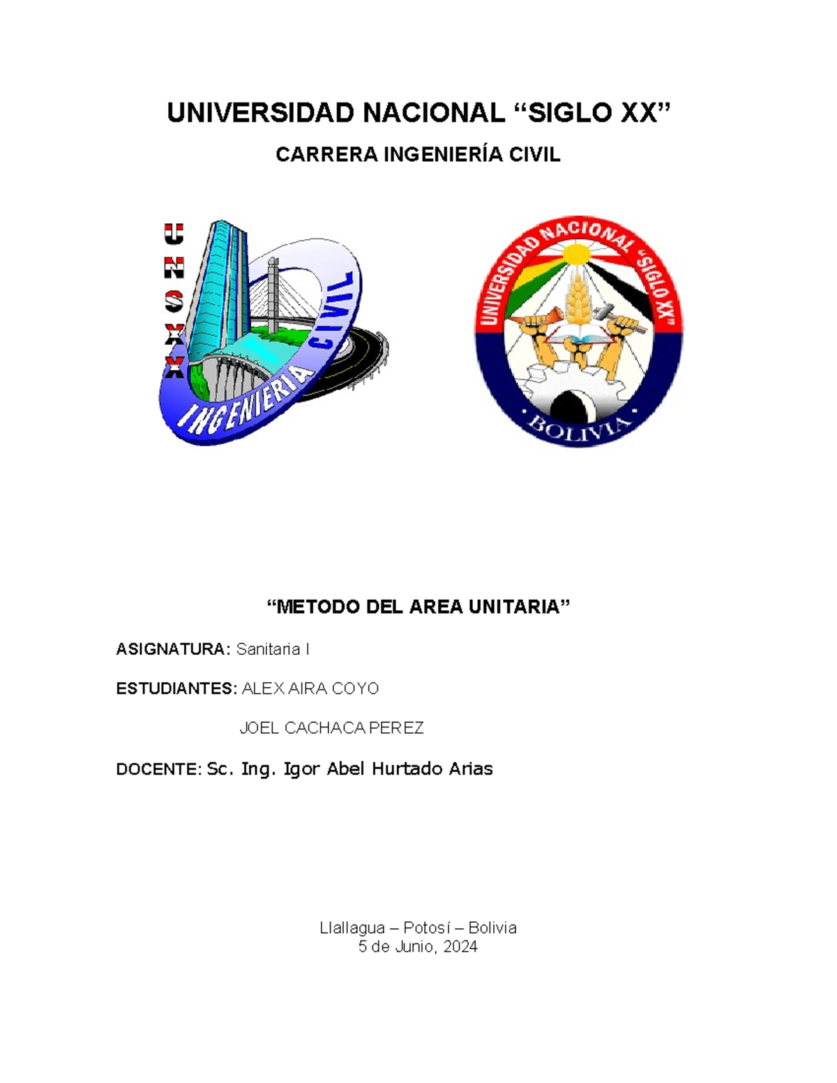 Metodo del Area Unitaria- sanitaria 1 - UNIVERSIDAD NACIONAL “SIGLO XX ...