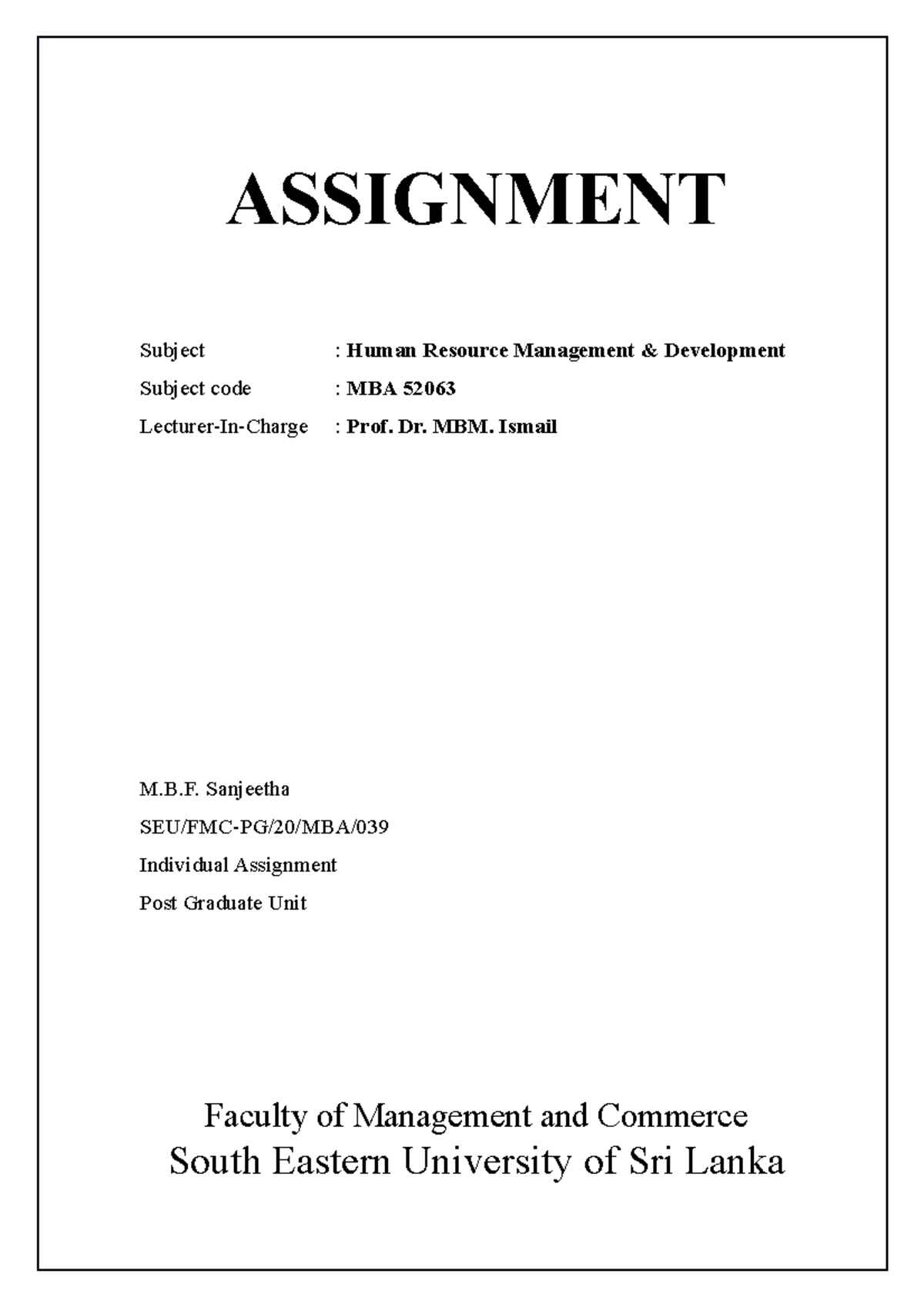 Human resource Management - Dr. MBM. Ismail M.B. Sanjeetha SEU/FMC-PG ...