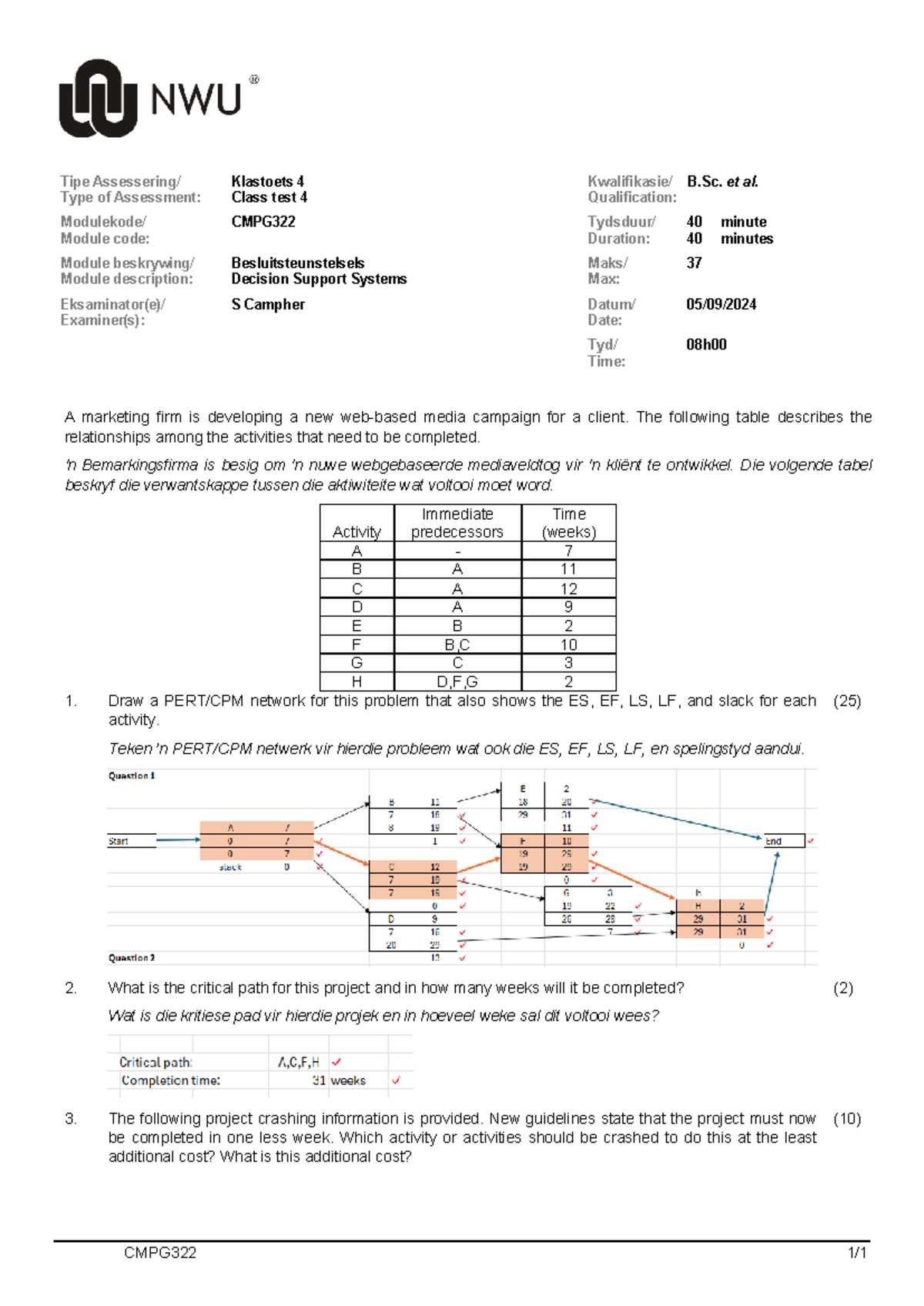 CMPG322 Class 2024 Test 4 MEMO - CMPG322 1/ Tipe Assessering/ Type of ...