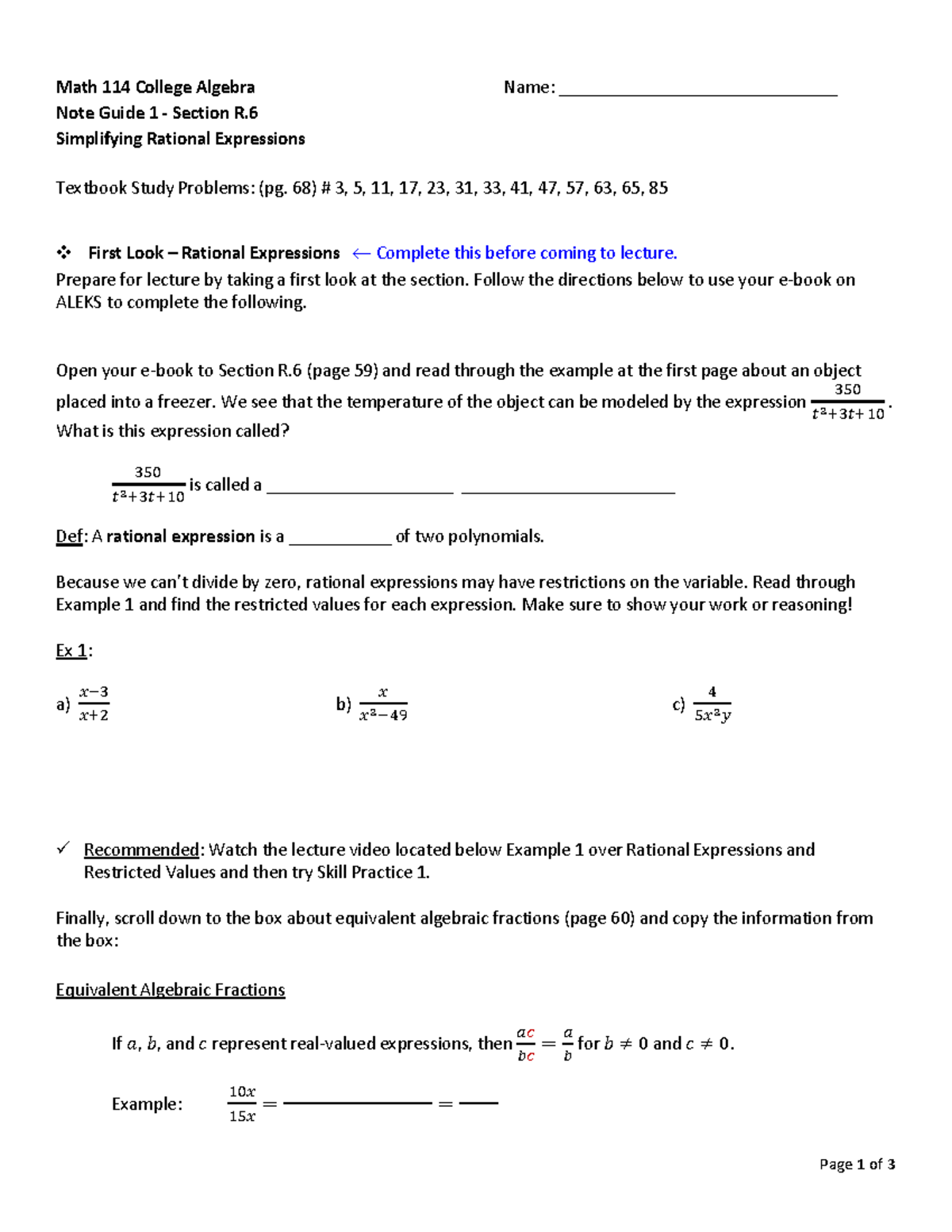 NG 1 - Section R.6 - Rational Expressions - Page 1 of 3 Math 114 ...