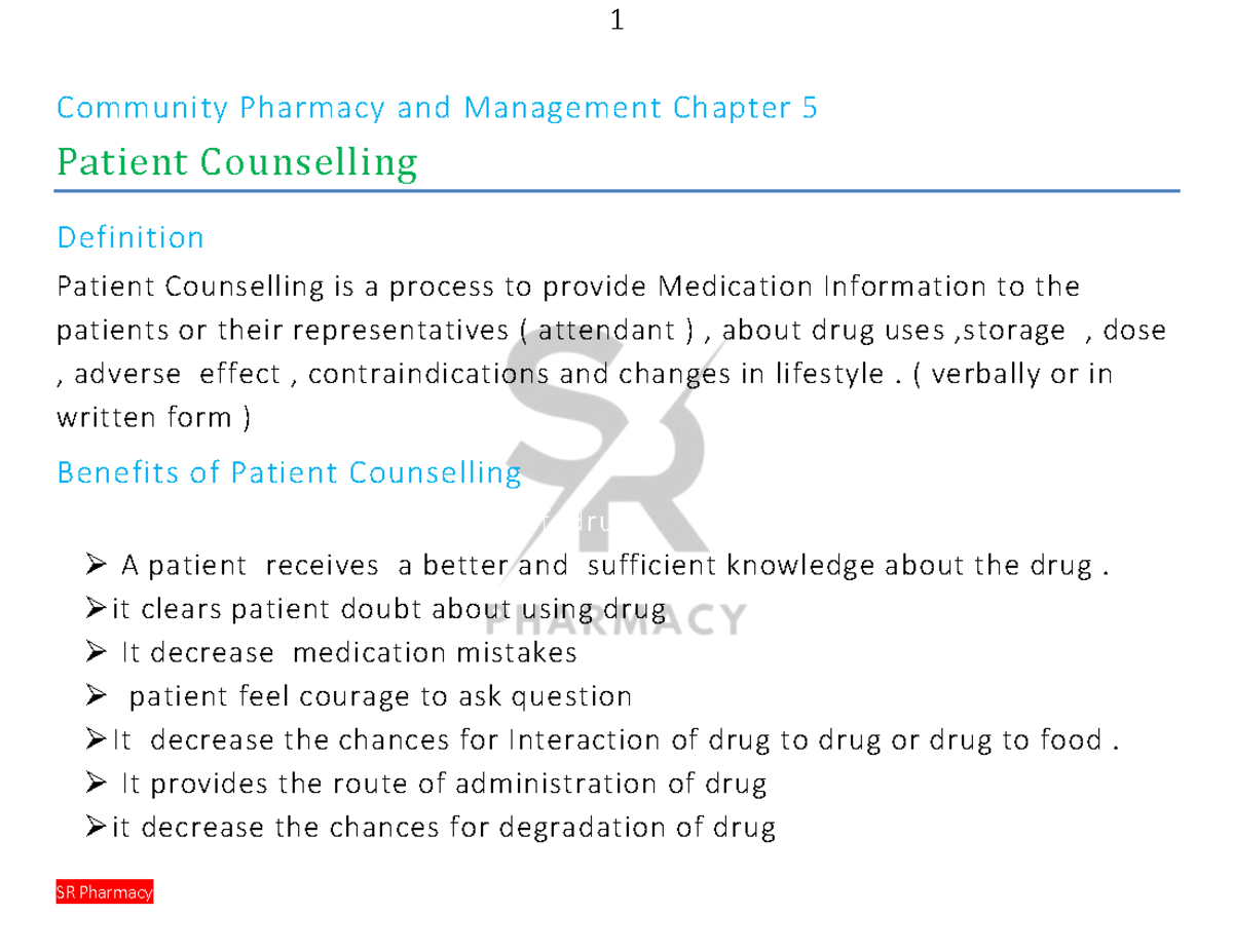 CPM chap. 5 white - Lecturer notes - Community Pharmacy and Management ...
