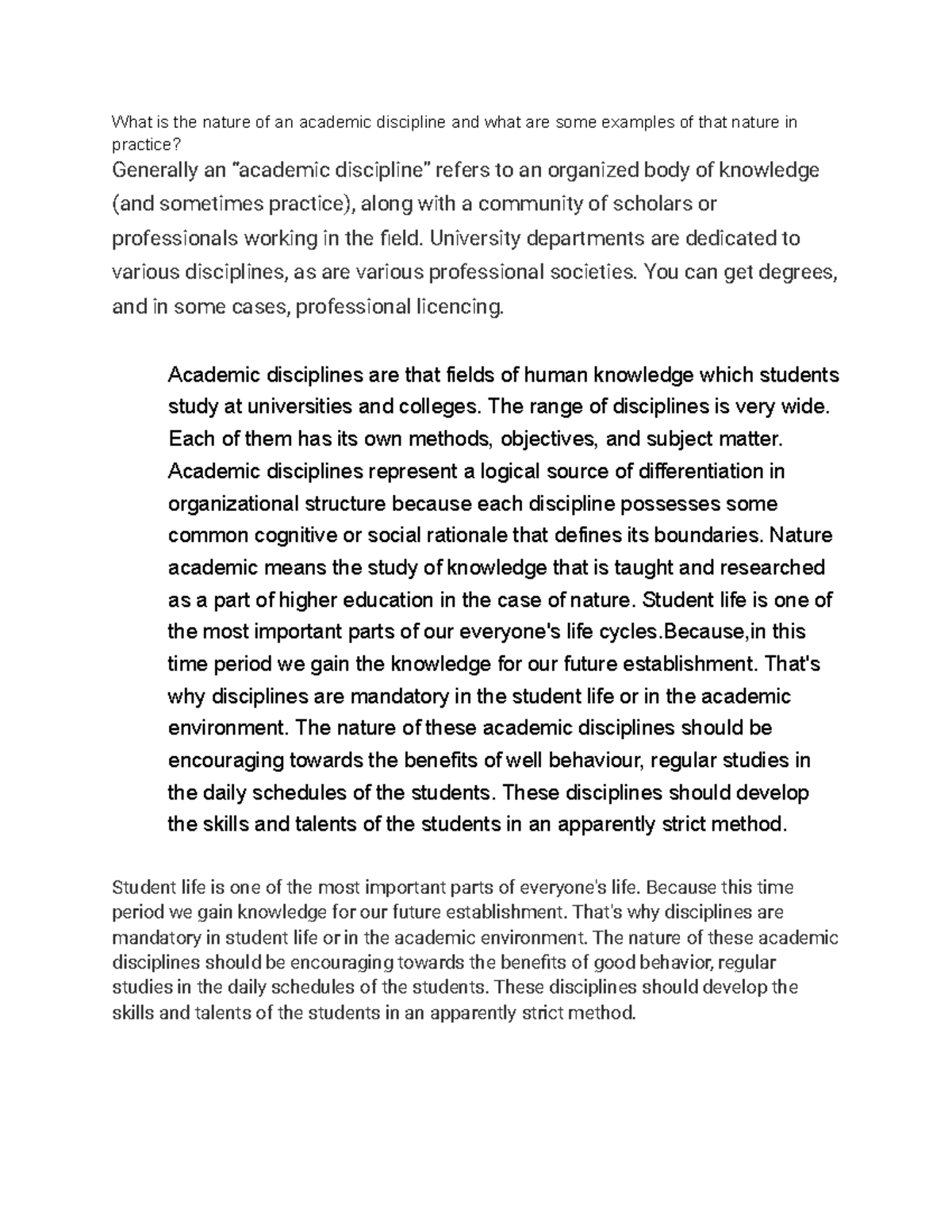Unit 1 Discussion - What is the nature of an academic discipline and ...