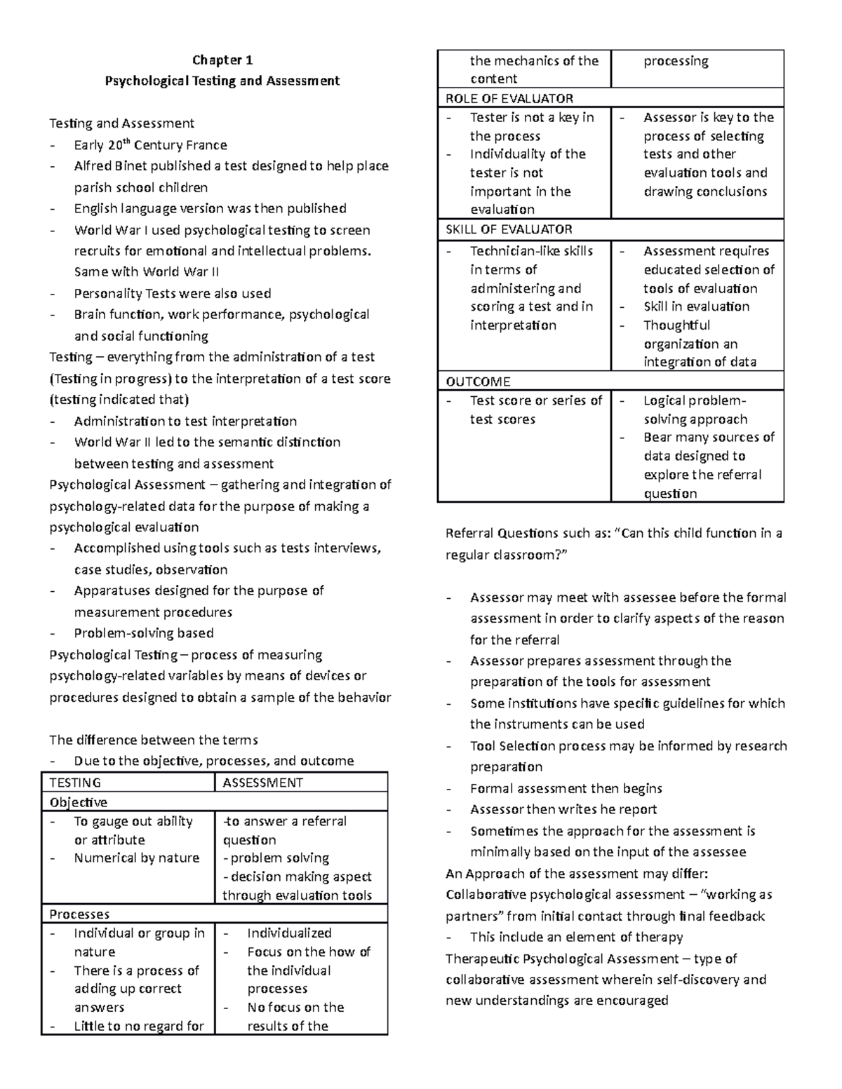 Psych 162 - Chapter I - Psychological Testing AND Assessment - Chapter ...