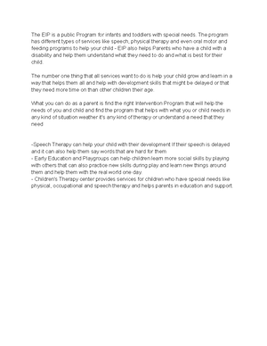 Part c flyer - What is EIP how does it help families. - The EIP is a ...