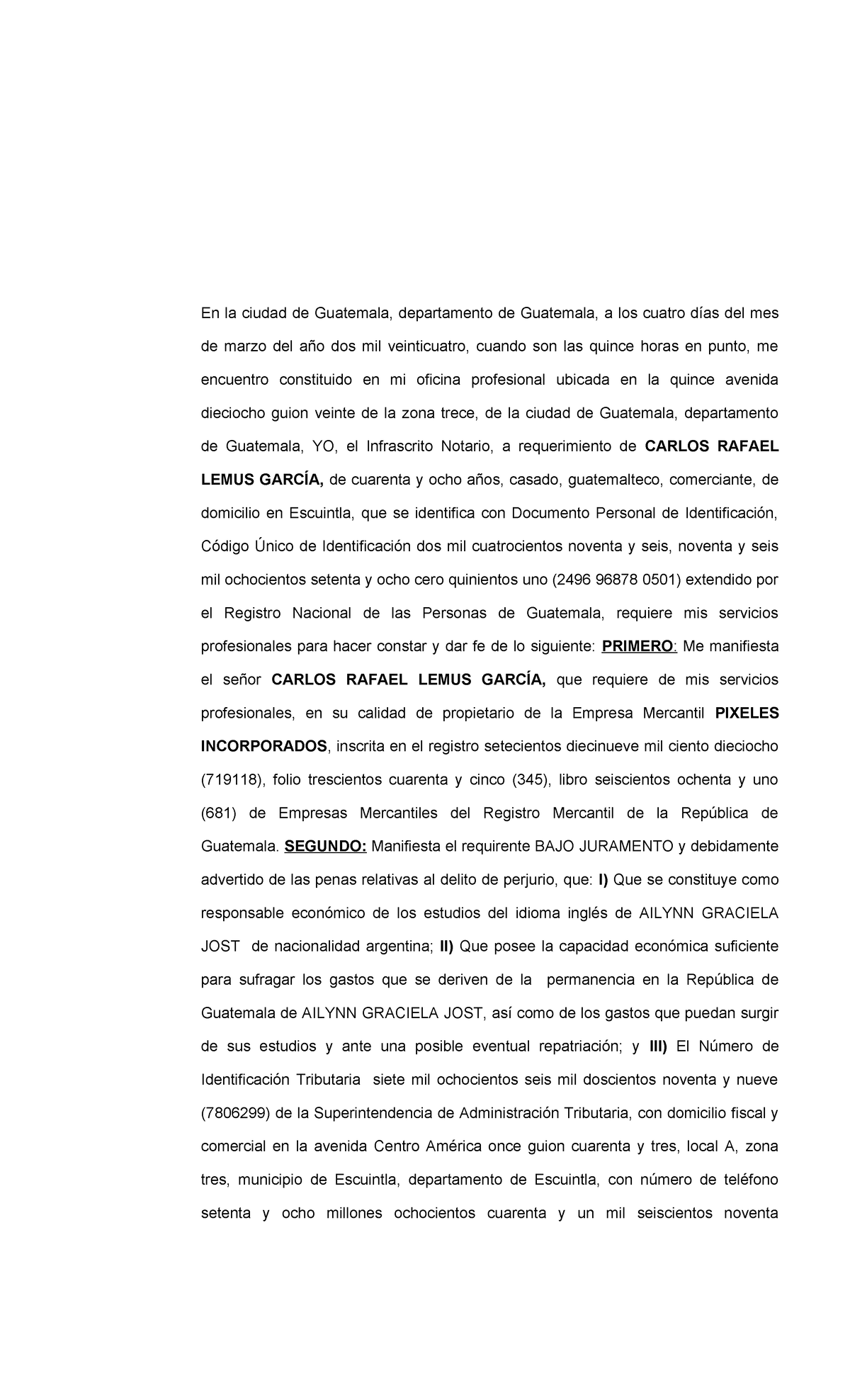 ACTA DE Garante Ailinne RTE - En la ciudad de Guatemala, departamento ...