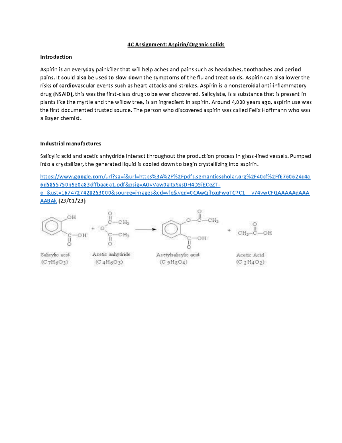4C Assignment Aspirin Organic solids - 4C Assignment: Aspirin/Organic ...
