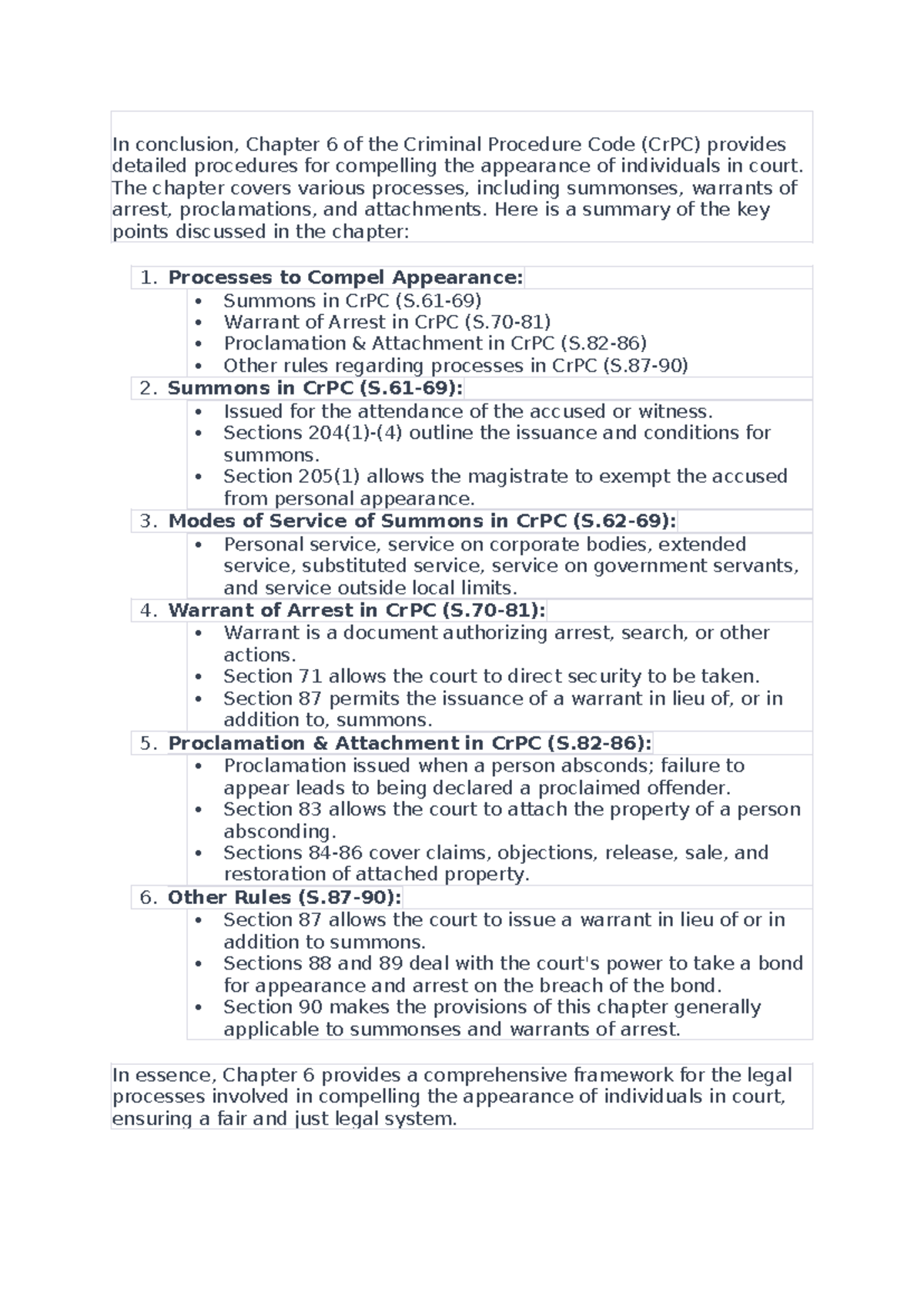 Processes to Compel Appearance - In conclusion, Chapter 6 of the ...