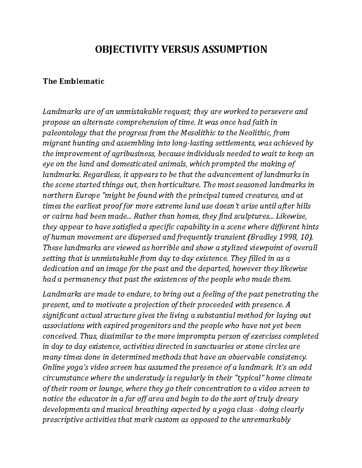 Objectivity Versus Assumption - OBJECTIVITY VERSUS ASSUMPTION The Emblematic Landmarks are of an ...