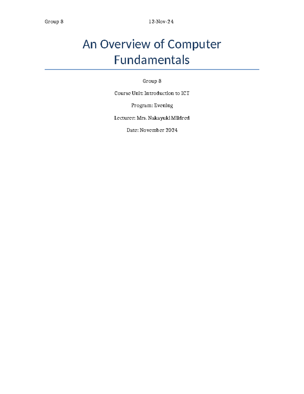 Computer Fundamentals Group 8 Updated - An Overview of Computer ...