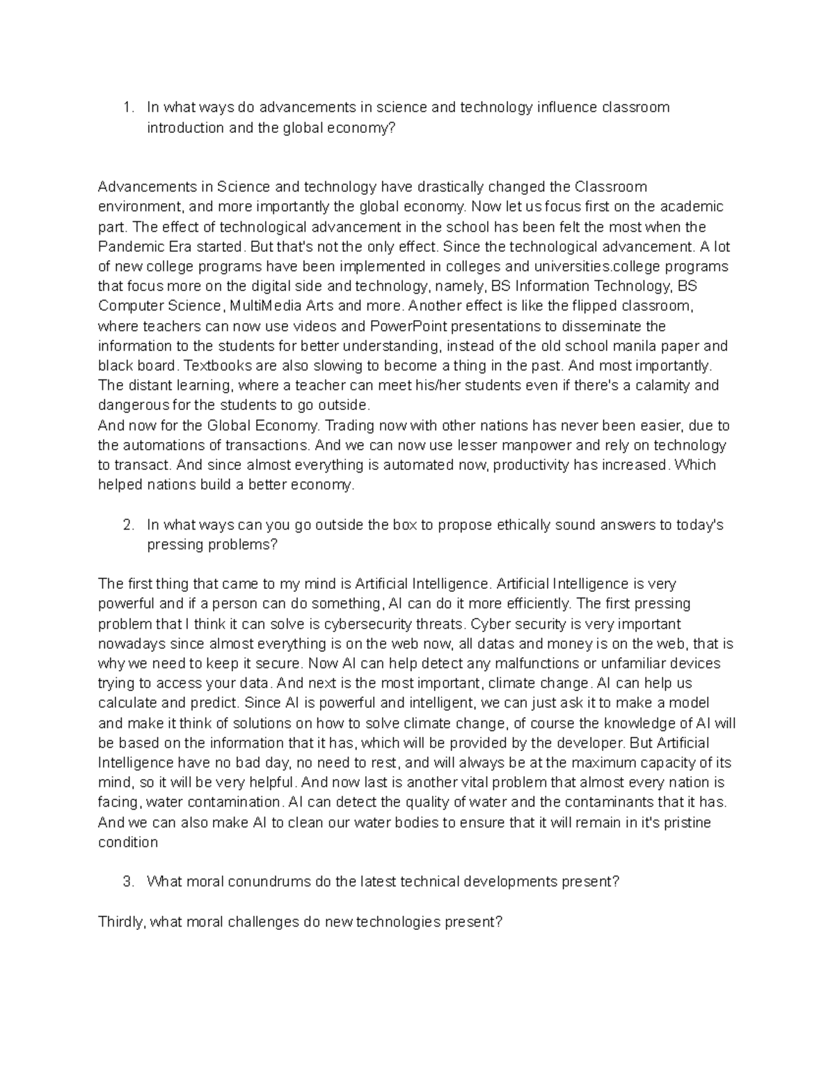 Dillozon STS Midterm Exam - In what ways do advancements in science and ...