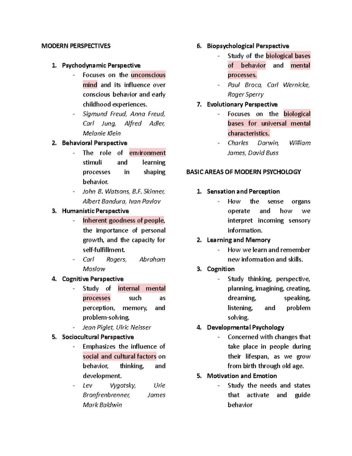 Introduction TO Psychology - Lesson 2 - MODERN PERSPECTIVES ...