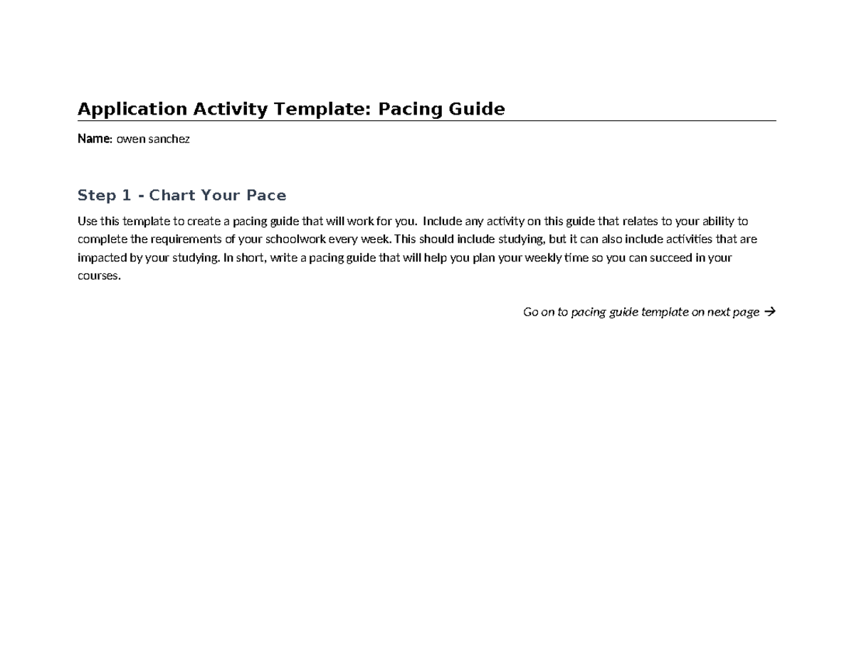 Pacing Guide Template - fundemental - Application Activity Template ...