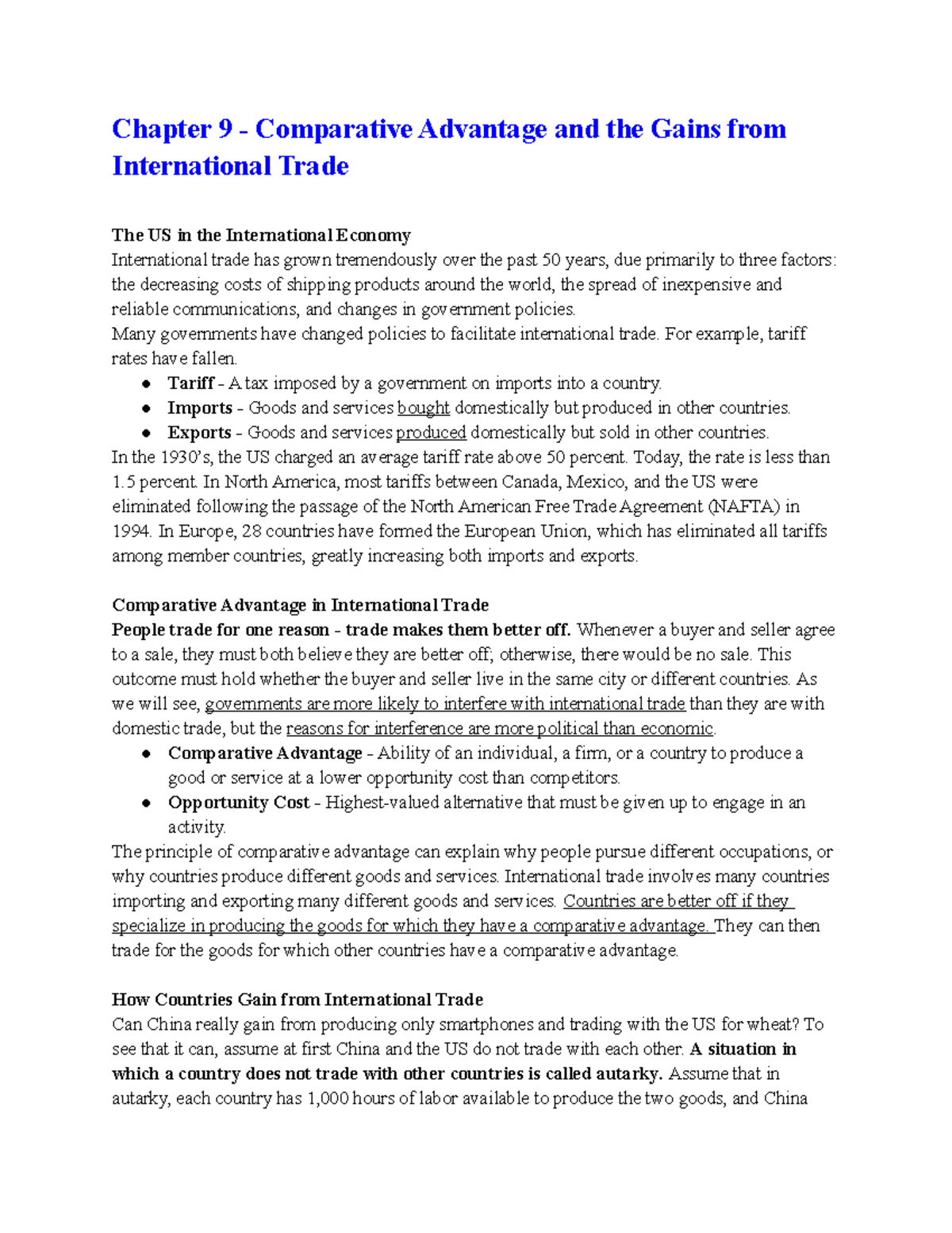 Chapter 9: Comparative Advantage and the Gains from International Trade ...