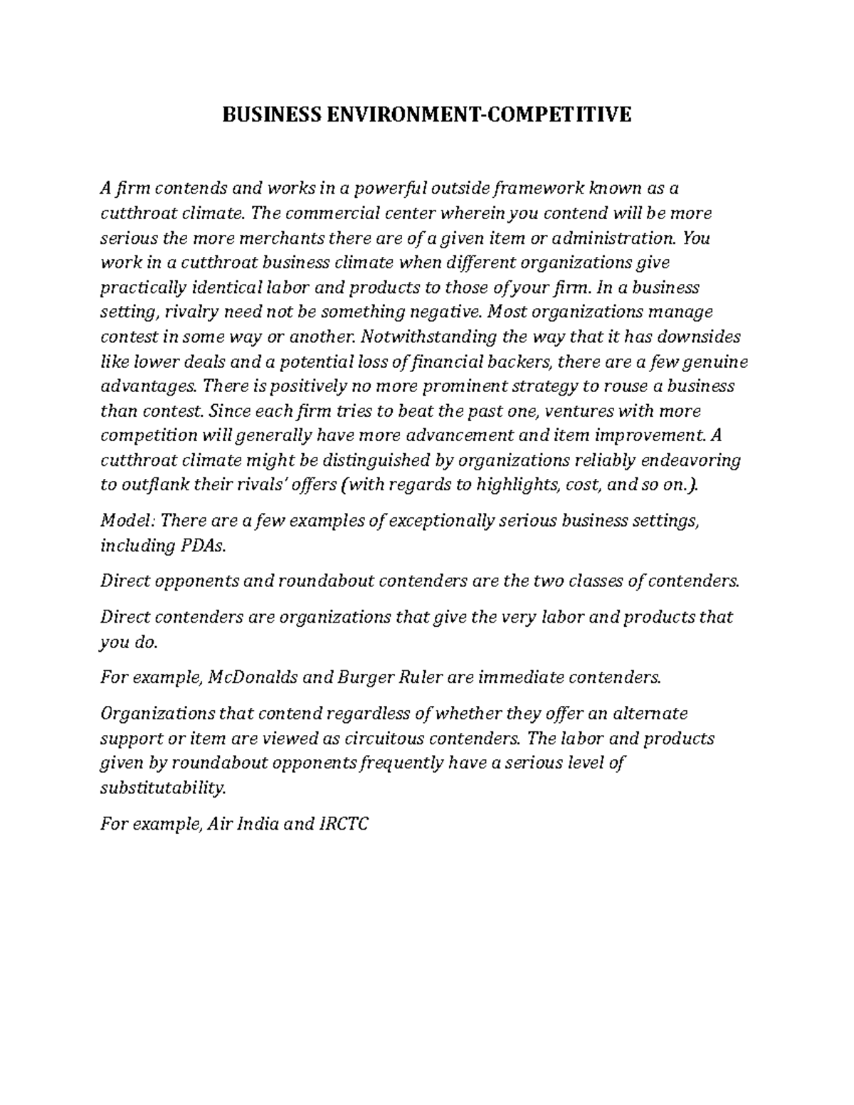 Business Environment- Competitive - BUSINESS ENVIRONMENT-COMPETITIVE A ...