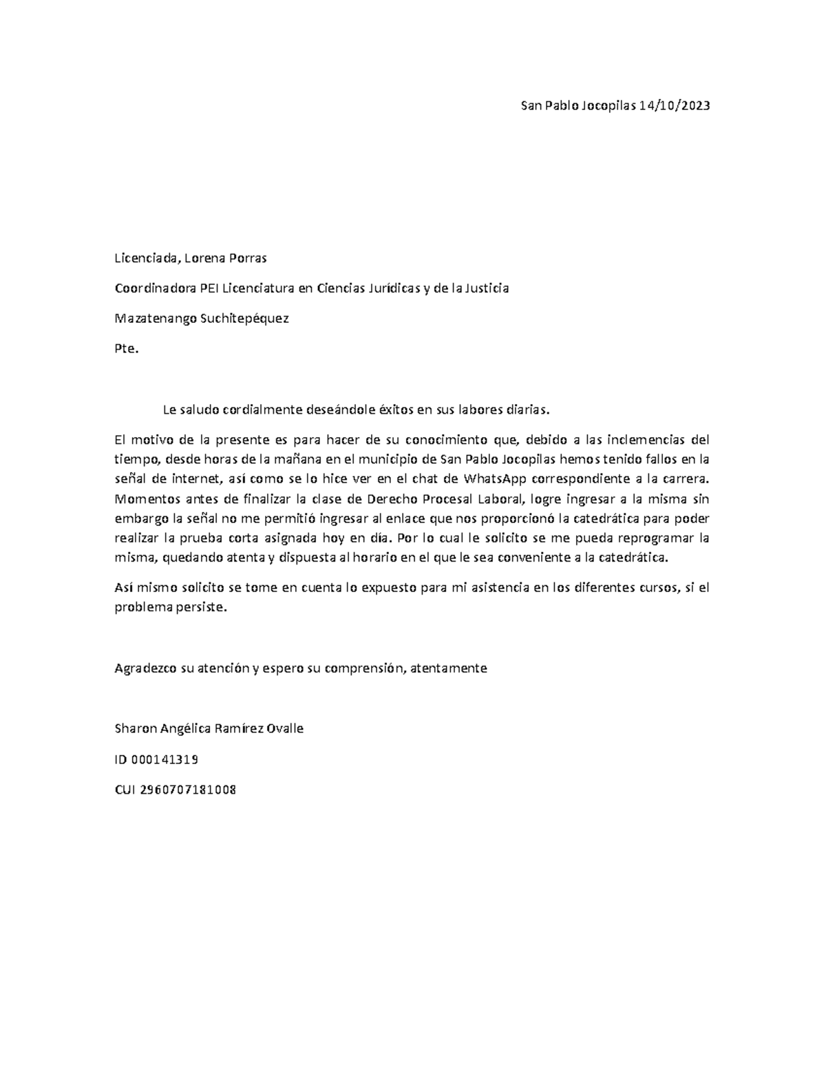 Solicitud Upana - gngf - San Pablo Jocopilas 14/10/ Licenciada, Lorena ...
