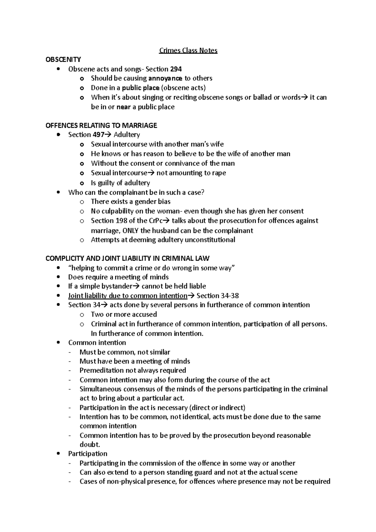 Crimes Class Notes - Crimes Class Notes OBSCENITY Obscene acts and ...