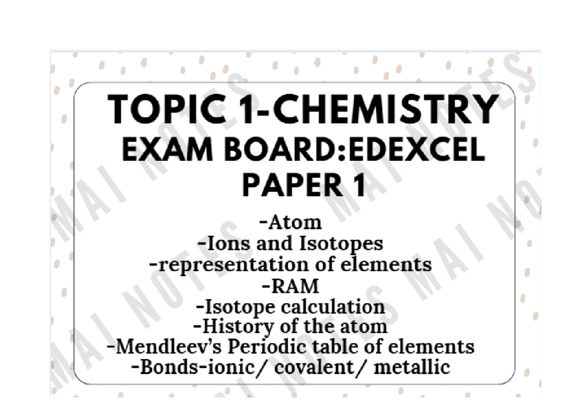 Chemistry gcse topic 1 Edexcel - Studocu