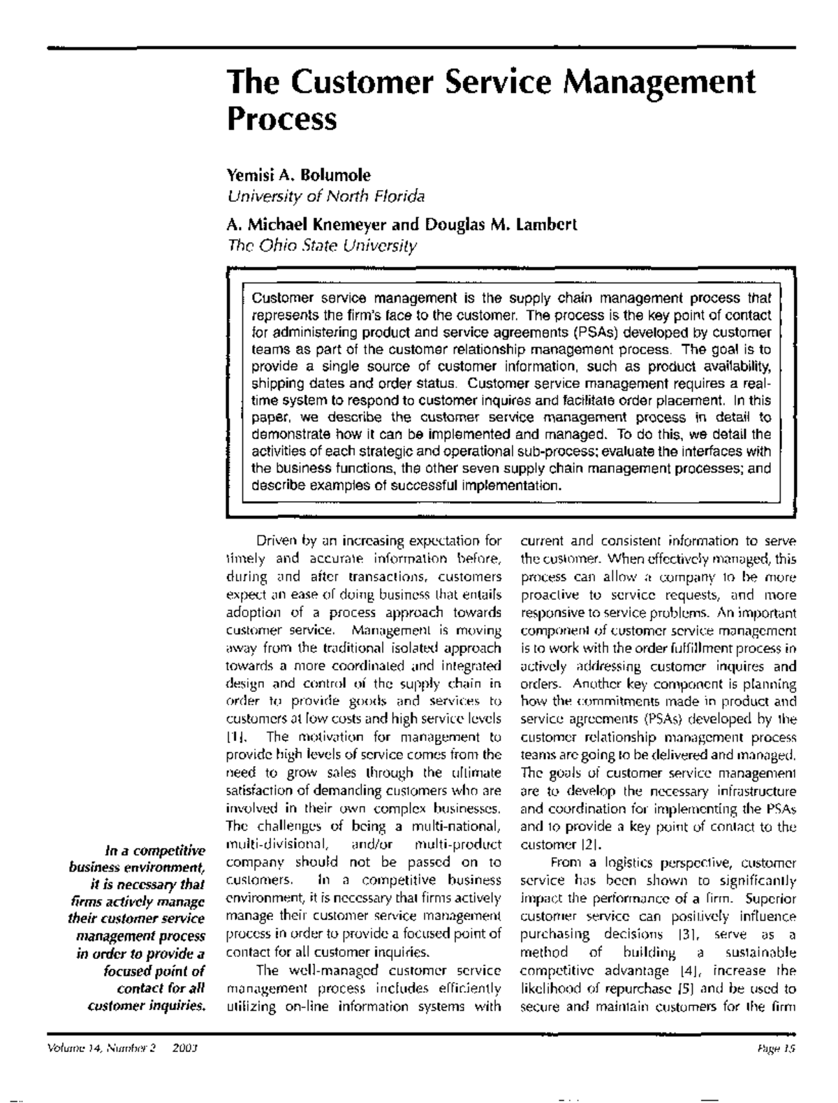 The Customer Service Management process - Design Of Value Chains - Studocu