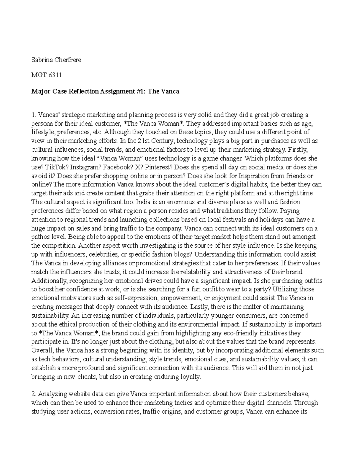 Major Case 1 - math assignment 1 - Sabrina Cherfrere MGT 6311 Major ...