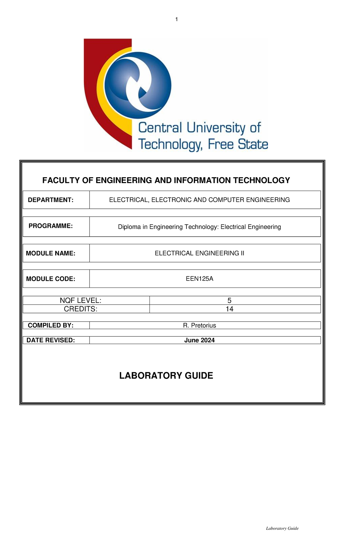 EEN125A B-S2-2024-Practical Guide-15 July 2024 - ####### Contents ...