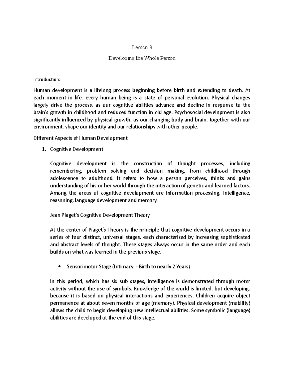 Lesson-3 - philosophy module - Lesson 3 Developing the Whole Person ...