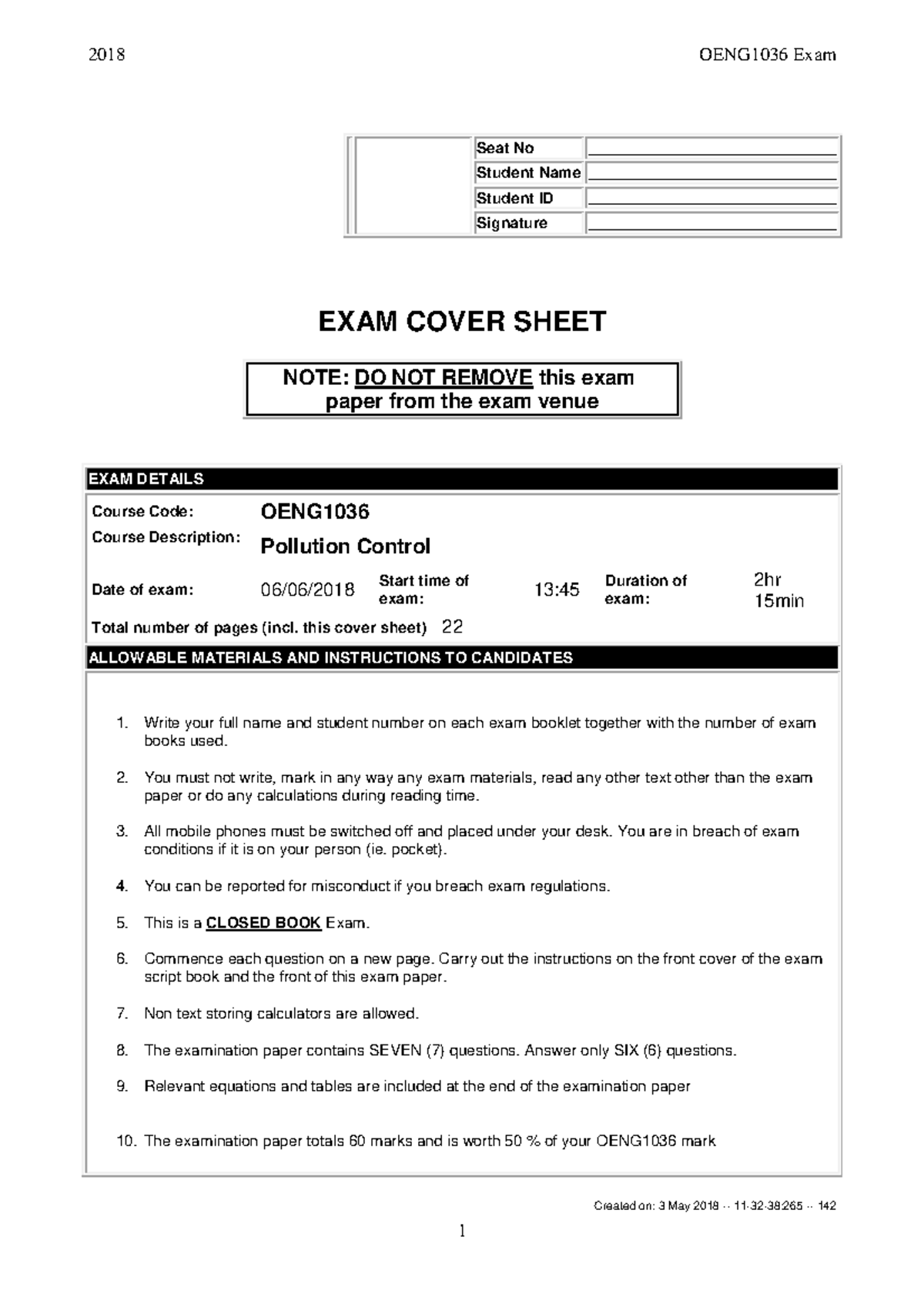 2018 OENG 1036 revised - EXAM - Seat No ...