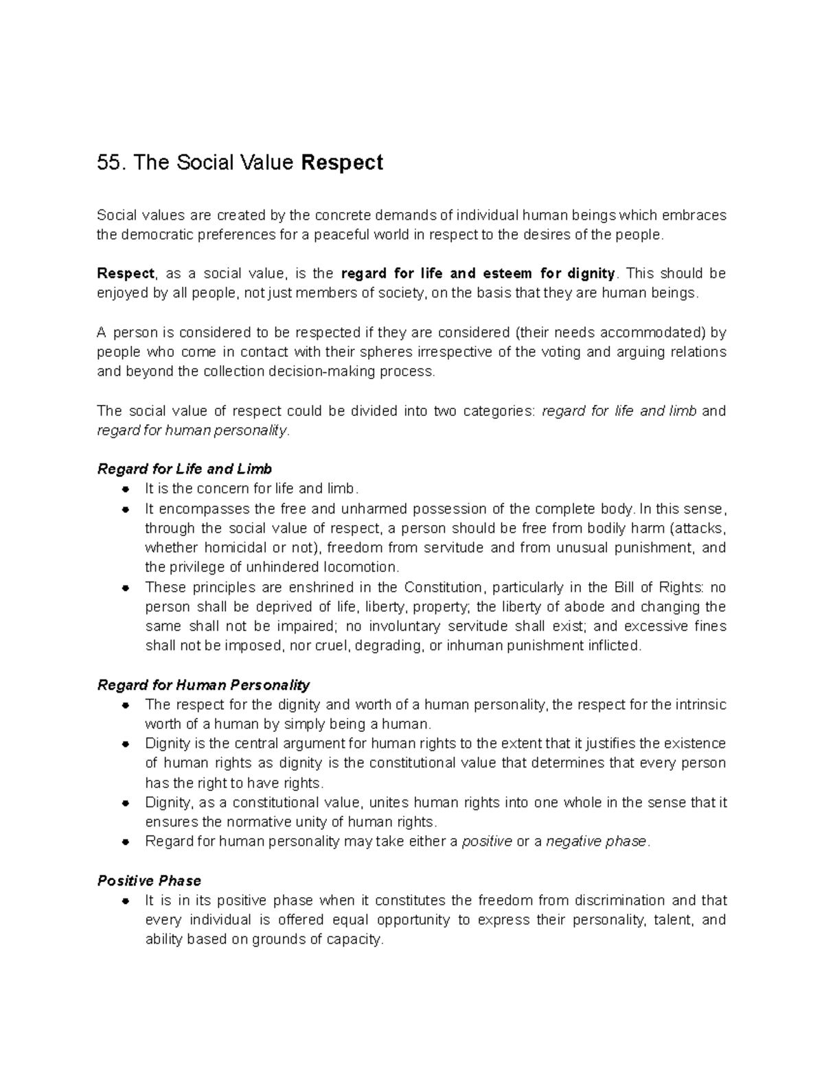 ( Philaw) Social Value Respect Notes - 55. The Social Value Respect ...