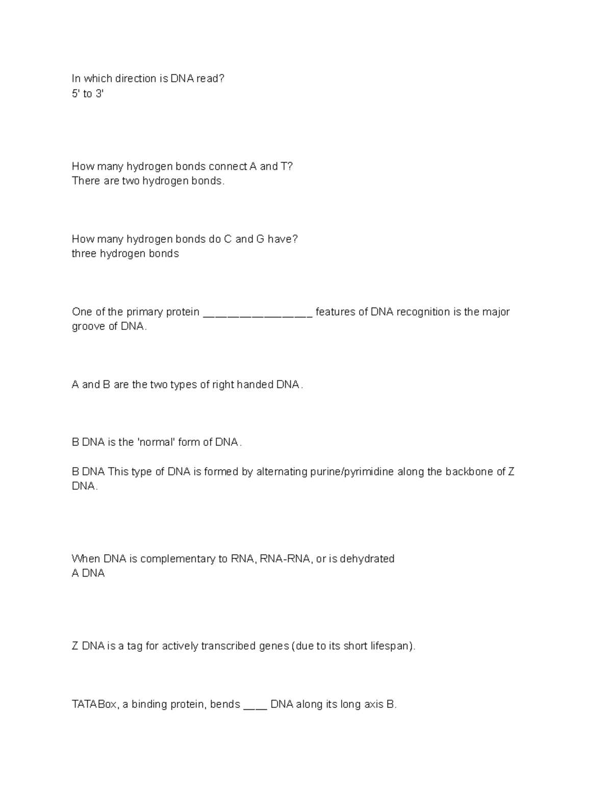 Bio 200 worksheet 2 - ... - In which direction is DNA read? 5' to 3 ...