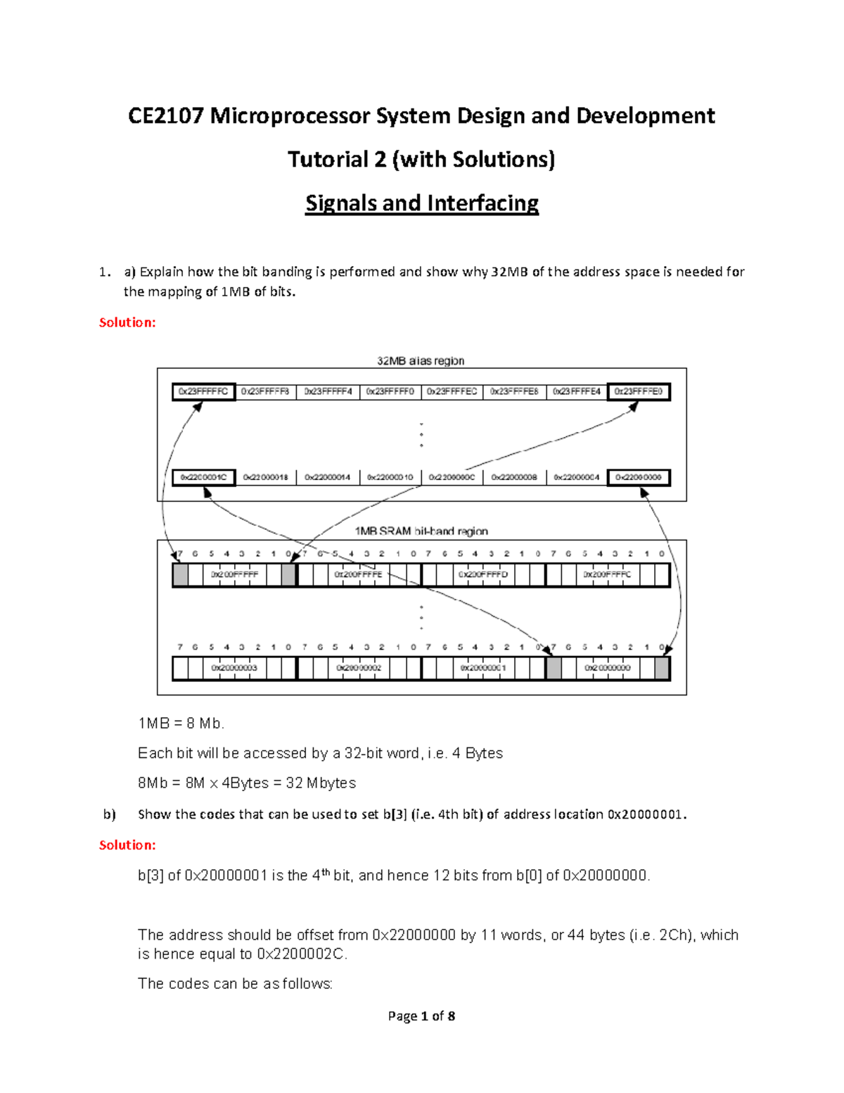 SC-CE2107 - Tutorial 2 with Solutions - CE2107 Microprocessor System Design and Development ...