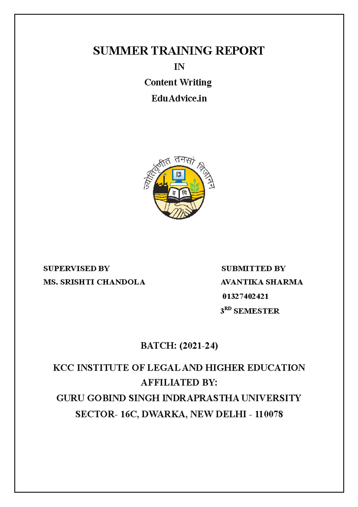 Summer Training Report on content writing - ####### SUMMER TRAINING ...