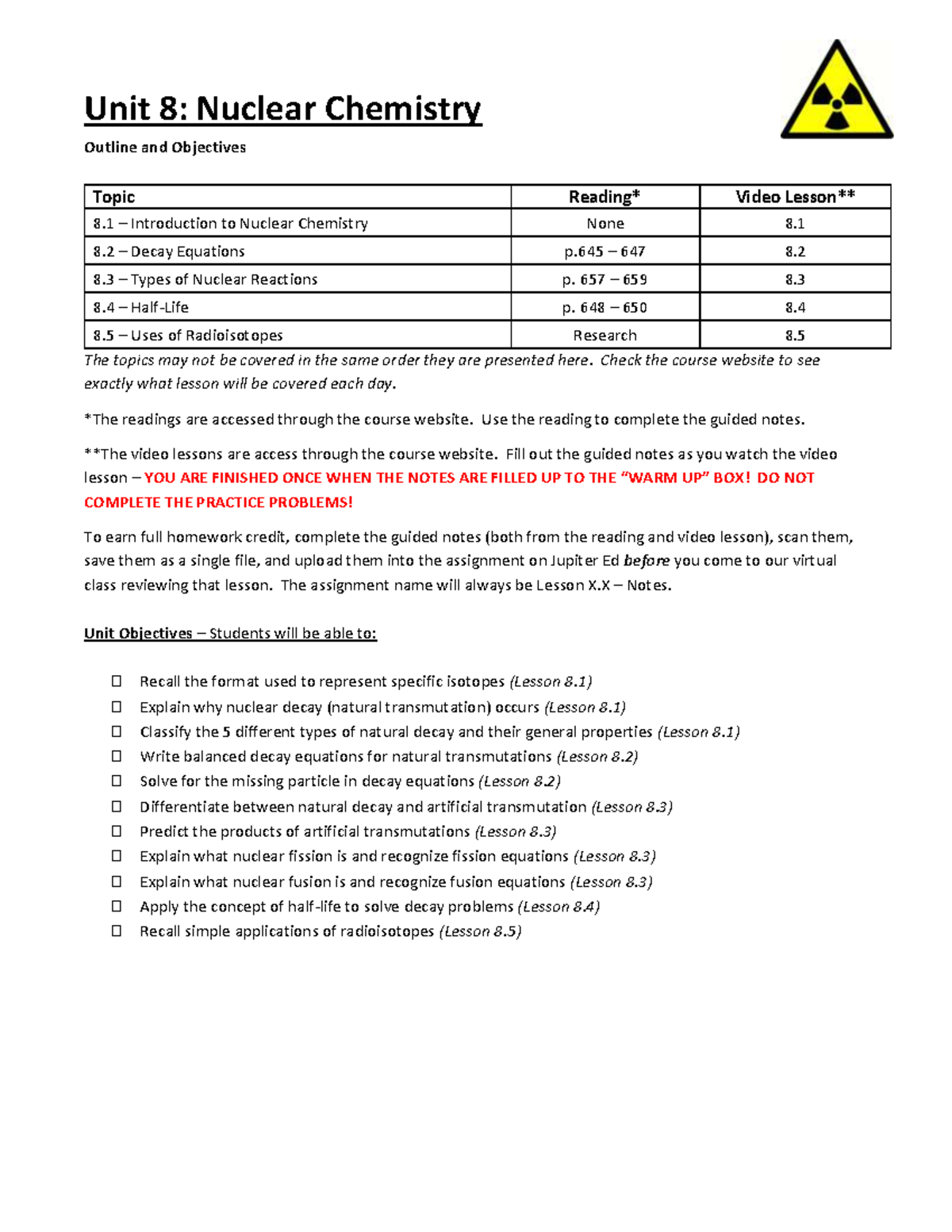 08 Notes - Introduction to nuclear chemistry - Unit 8: Nuclear ...