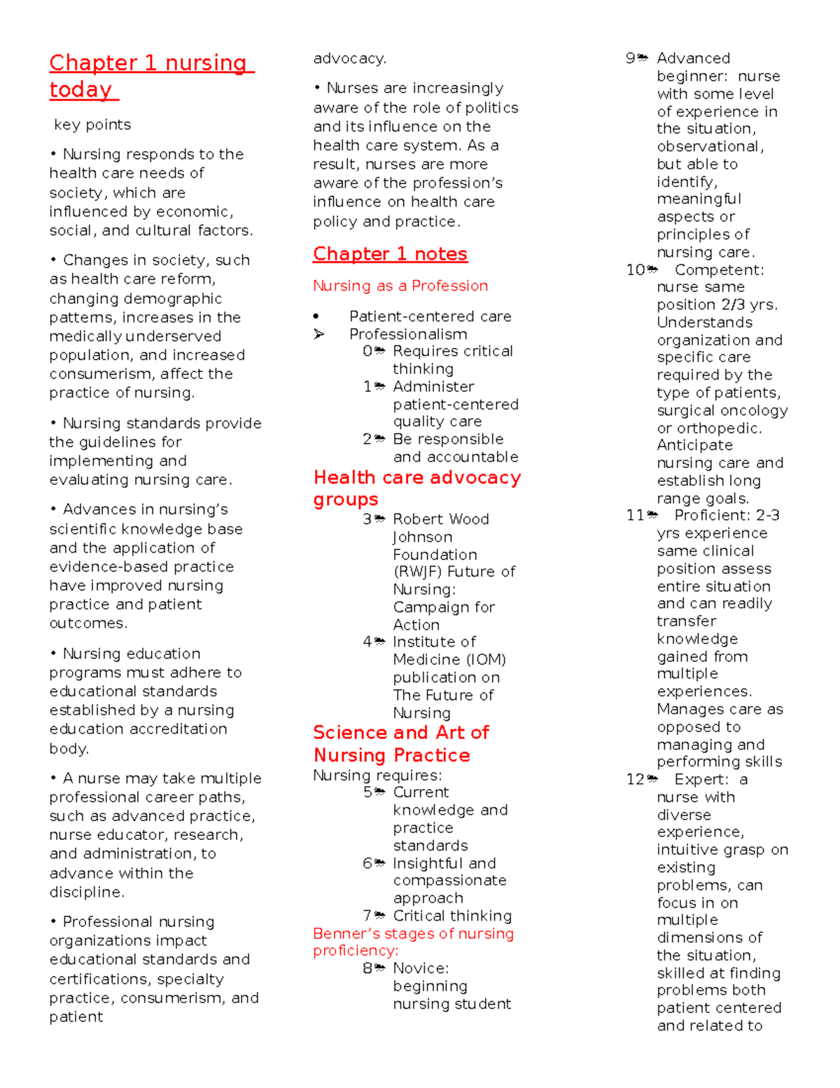71A Chapter 1 - lecture notes - Chapter 1 nursing today key points ...