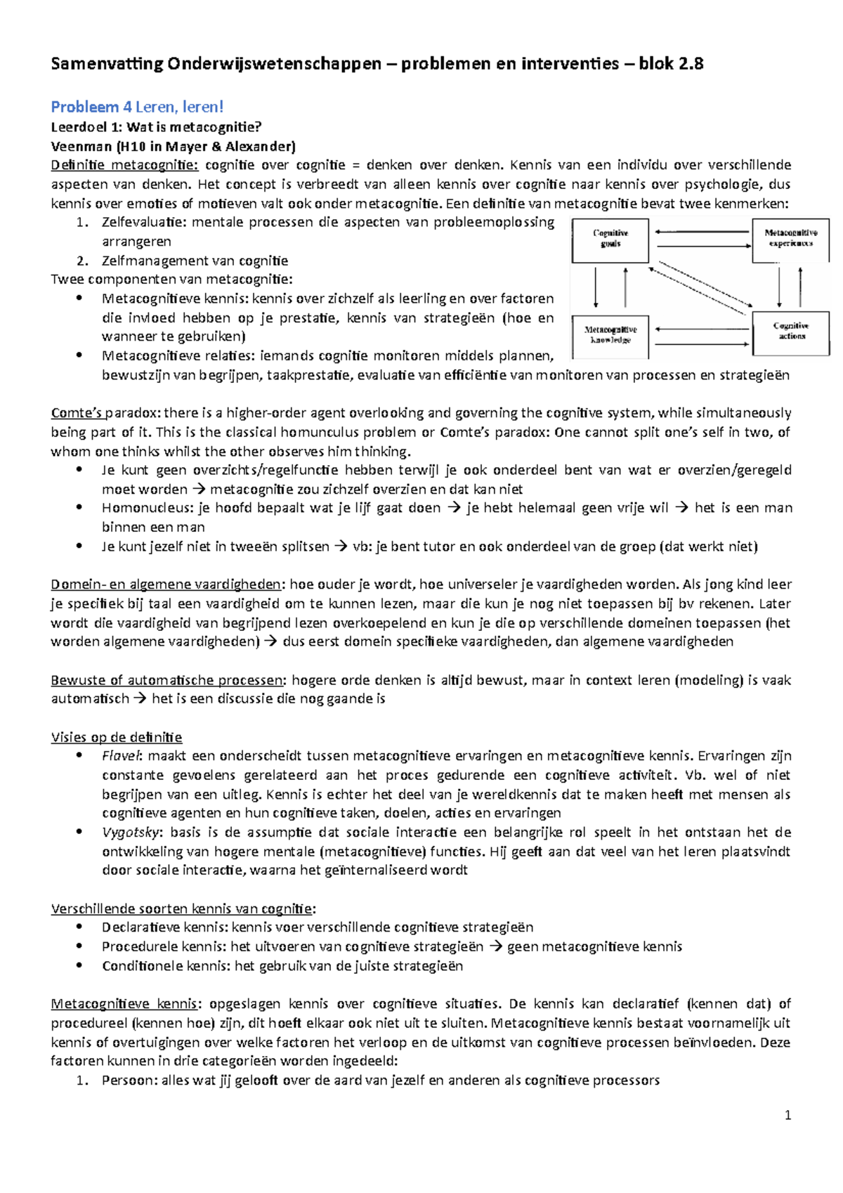 Probleem 4 - Samenvatting Onderwijswetenschappen – problemen en interventies – blok 2. Probleem ...