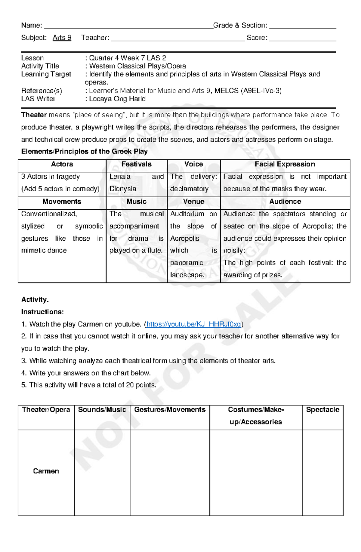 Arts9 Q4 W7 LAS2 - DOS NECESITO - Name ...