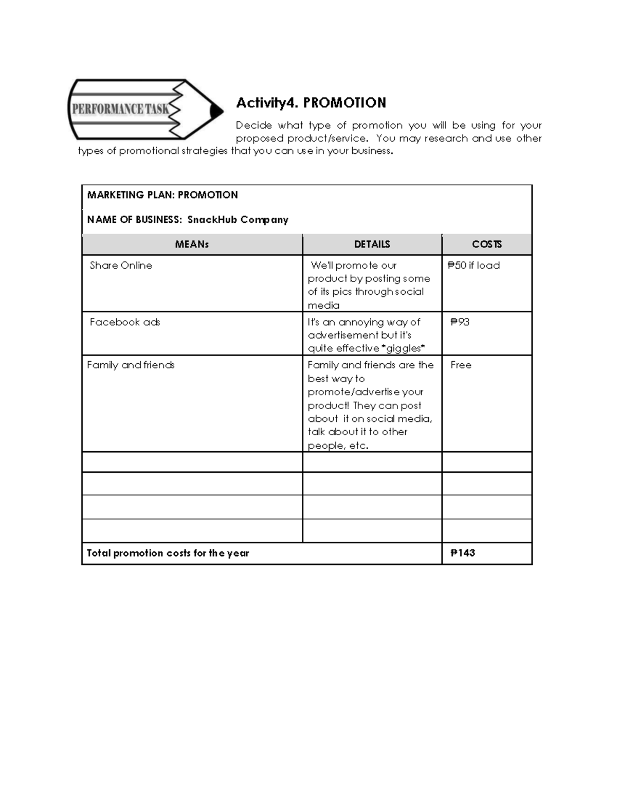 Activity-4- Promotion - Activity4. PROMOTION Decide what type of ...