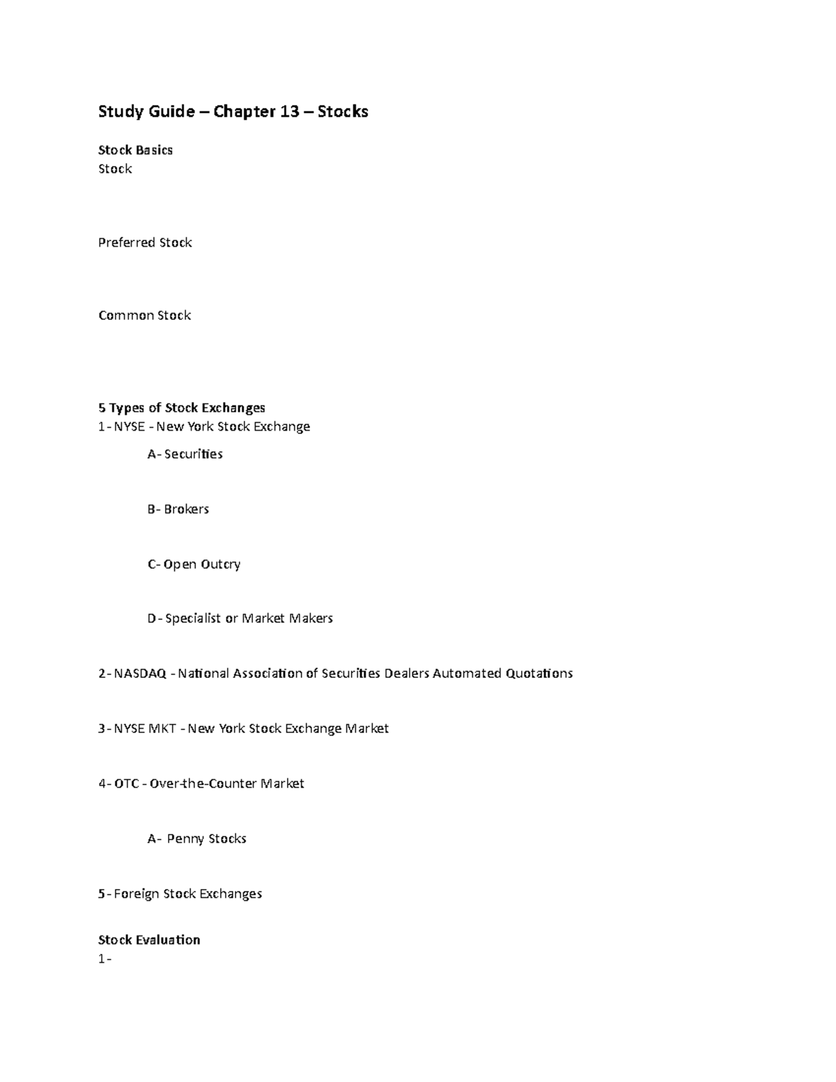 Study Guide Chapter 13 - FIN 1115 - ISU - Studocu