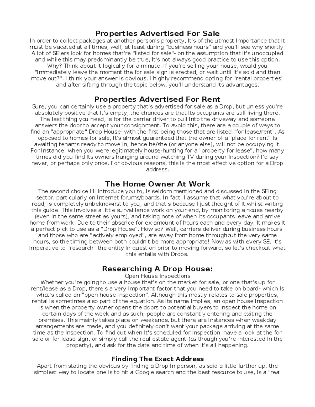 Drop Address Method - Enjoy foo - Properties Advertised For Sale In order to collect packages at ...