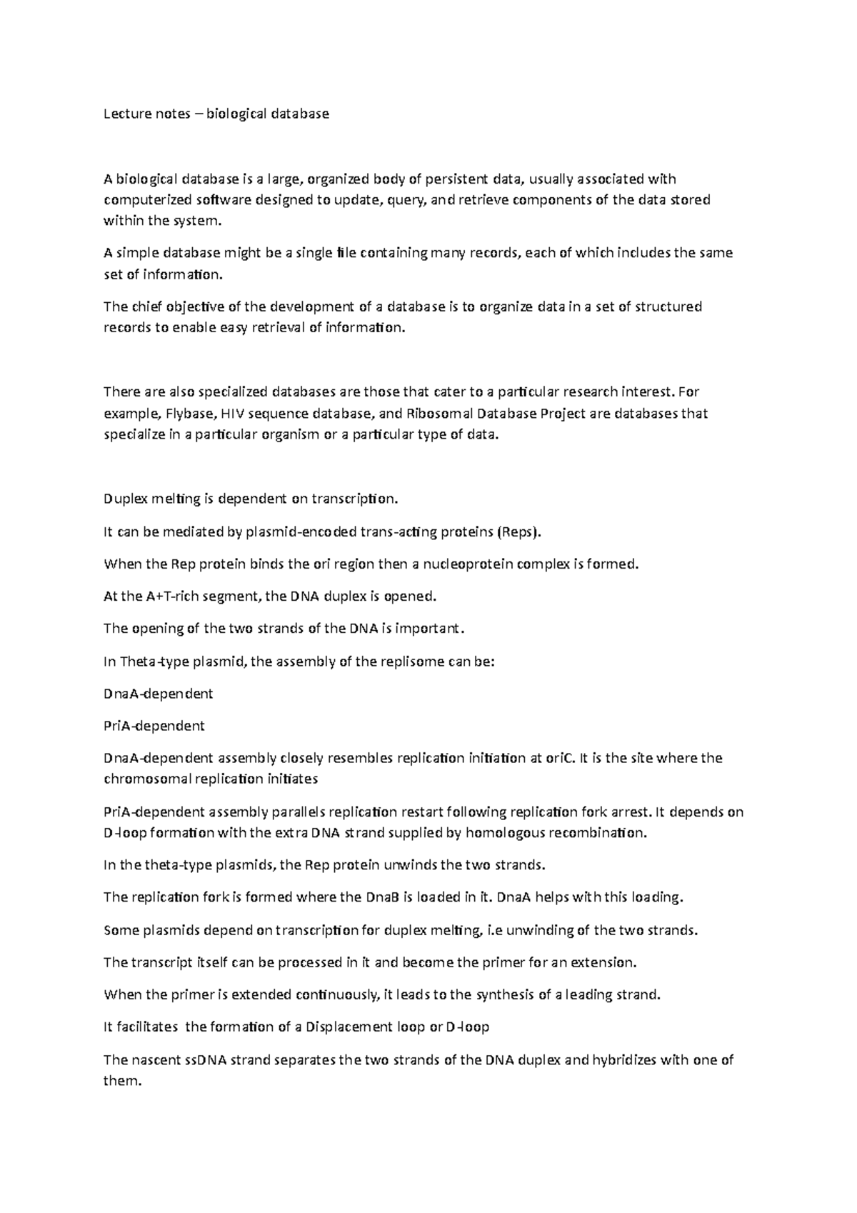 Lecture notes – biological database - Lecture notes – biological ...