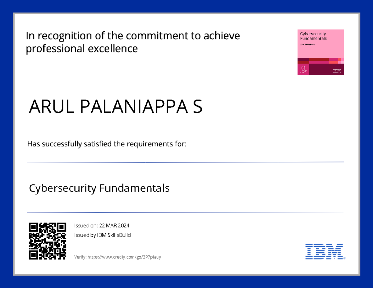 Cybersecurity Fundamentals Badge 20240322-29-5dioum - deep learning - ARUL PALANIAPPA S - Studocu