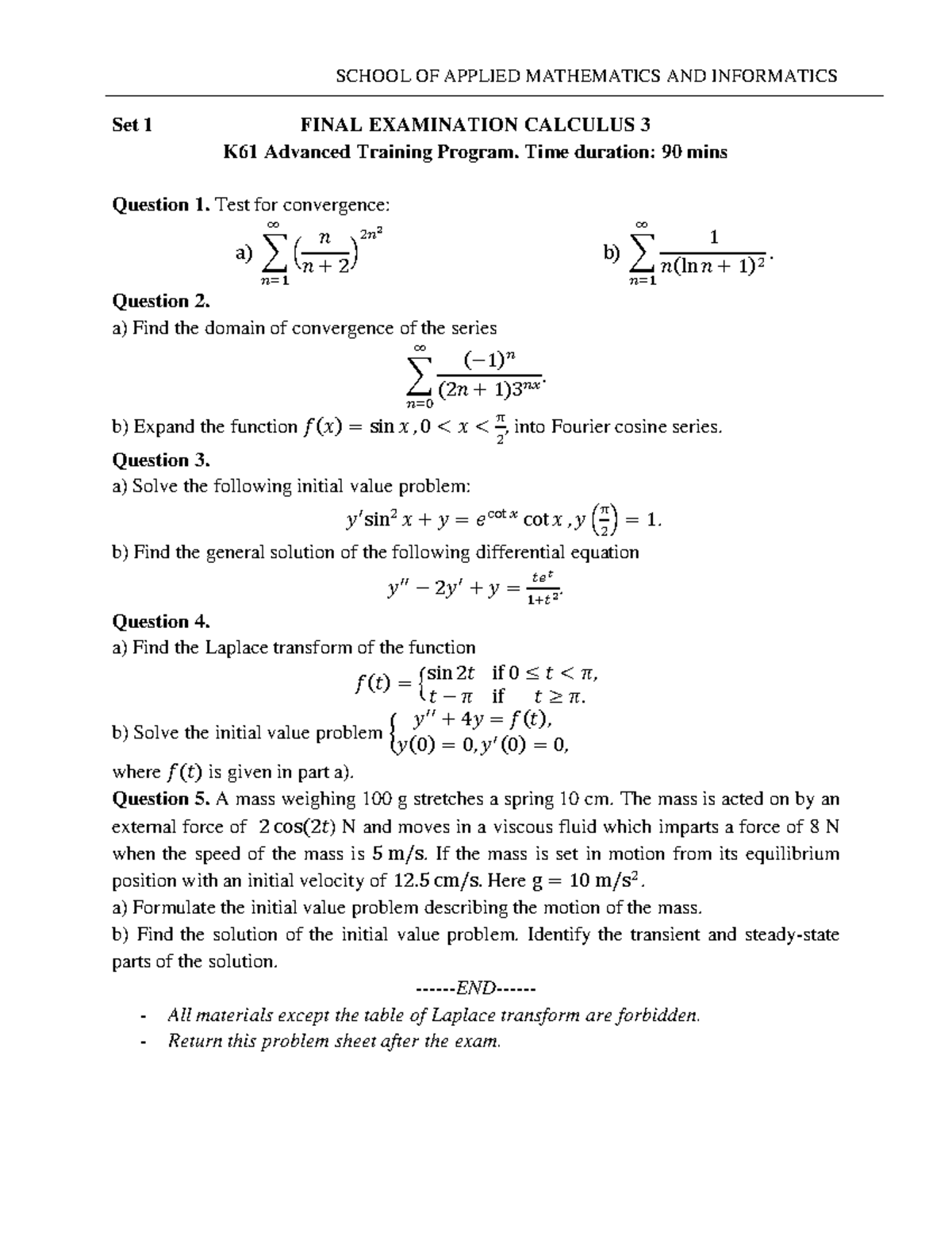 MI1046 Final exam 2018 - SCHOOL OF APPLIED MATHEMATICS AND INFORMATICS ...