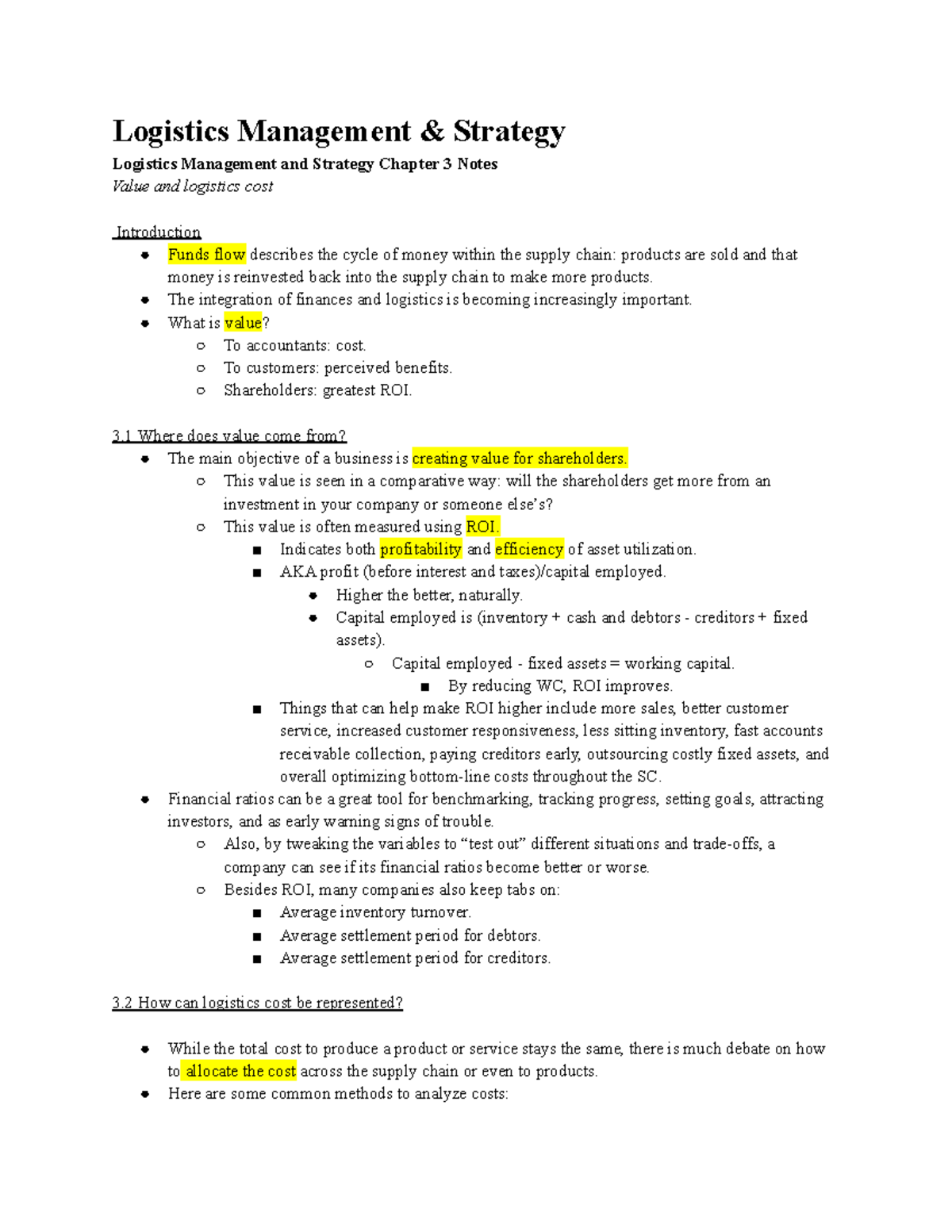 Chapter 3 Notes - Logistics Management & Strategy Logistics Management ...