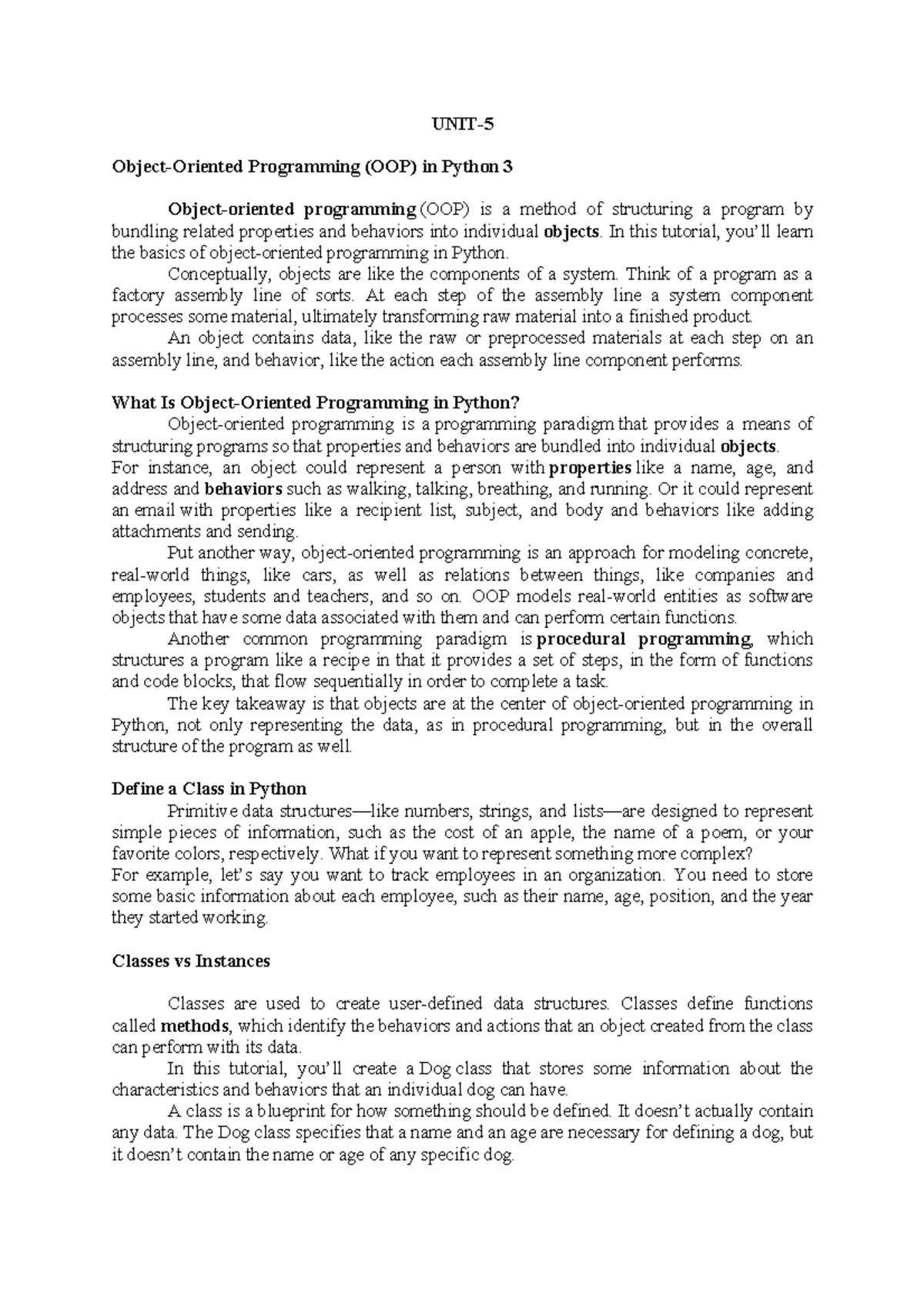 Pyhton Unit 5 Python Notes Unit Object Oriented Programming Oop 9228