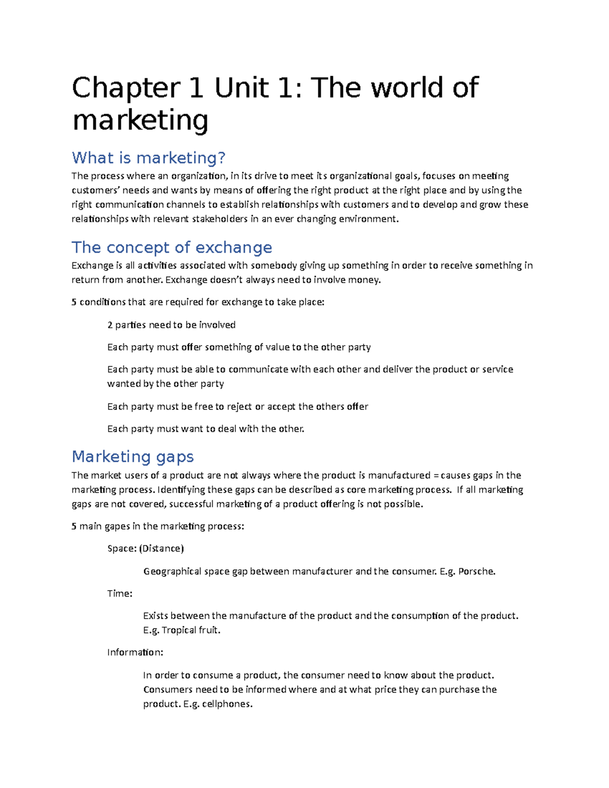 Marketing Chapter 1 Unit 1 - Chapter 1 Unit 1: The world of marketing ...