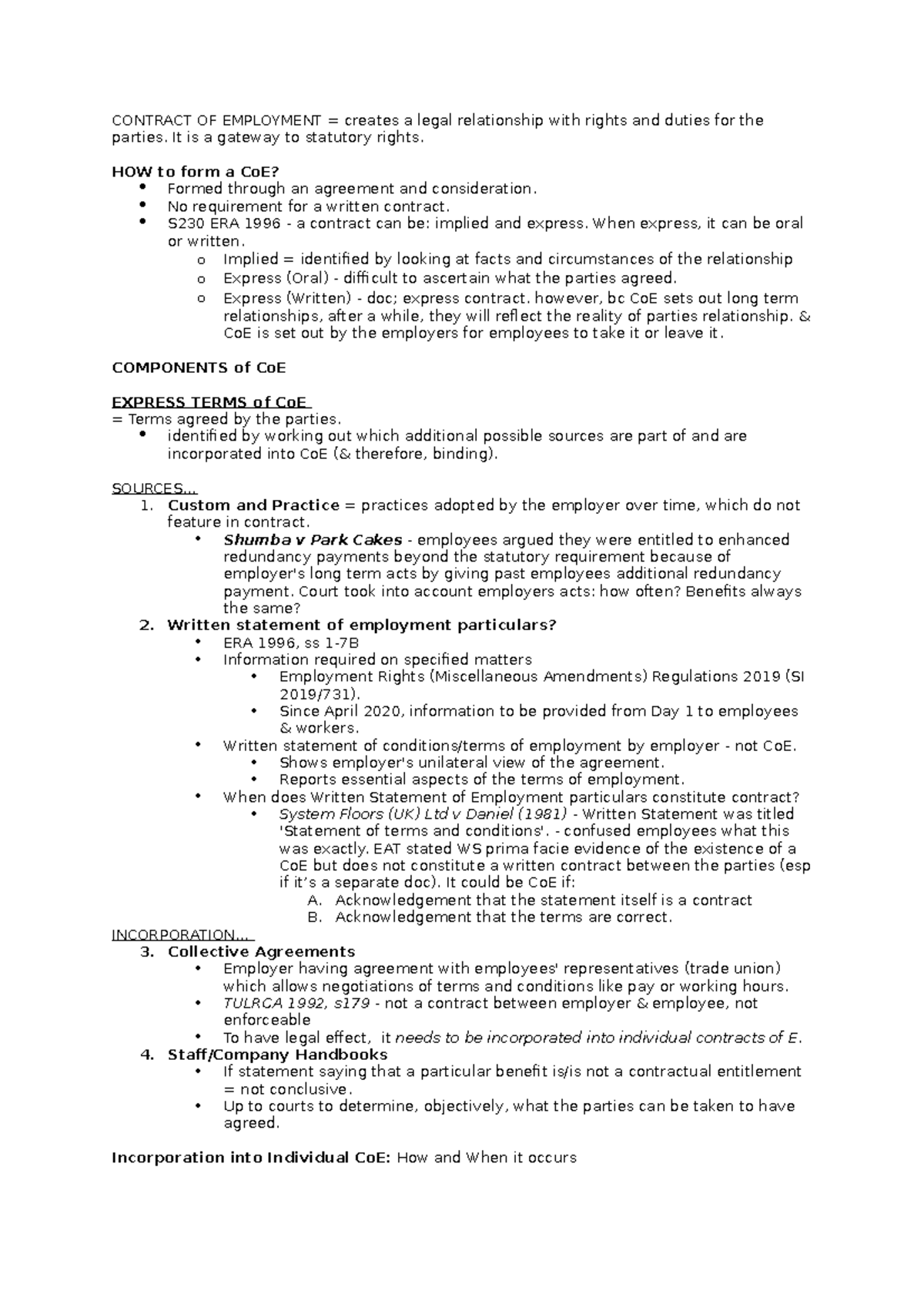 Employment lecture 2 - The contract of employment - CONTRACT OF ...