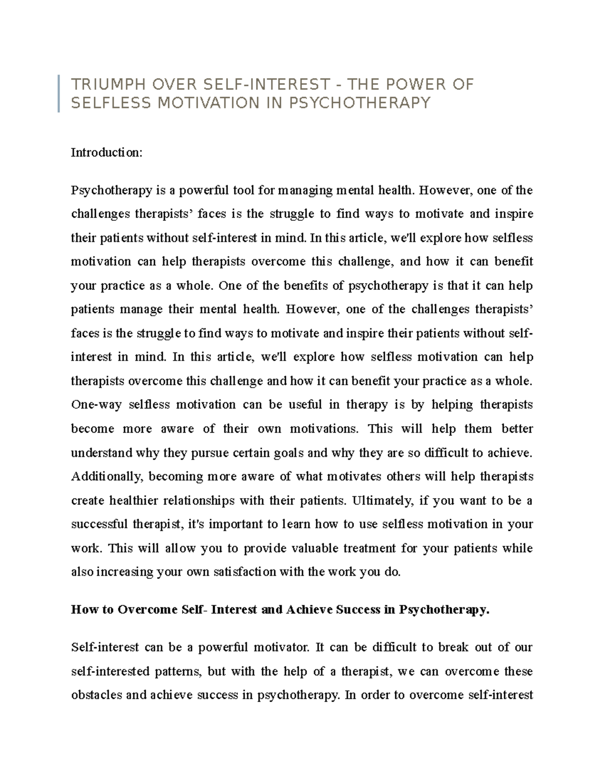 Triumph OVER SELF- Interest - THE Power OF Selfless Motivation IN ...